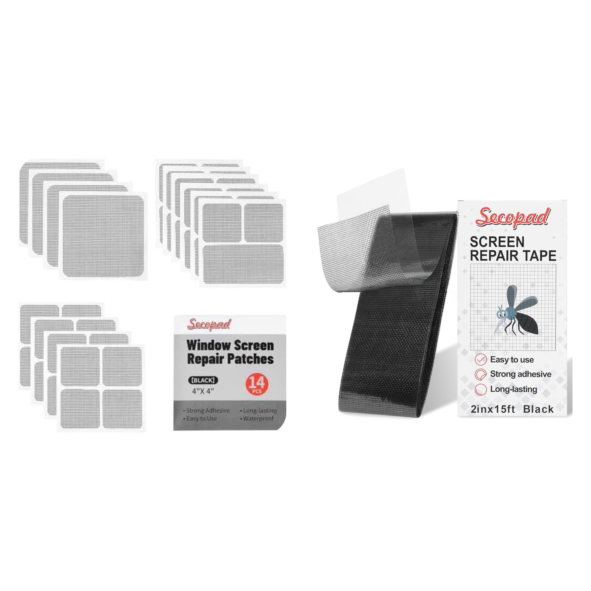 Secopad 14 Sheets 3 Size Window Screen Patches and 2 in X 15 FT Window ...