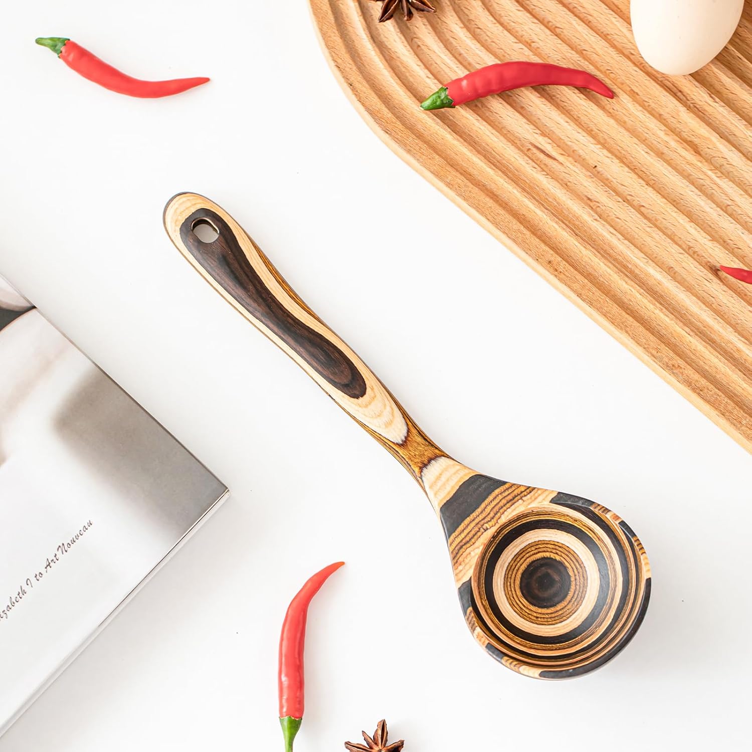 Gudamaye Pakkawood – Cucharón profundo para sopa, cucharón de madera de ...