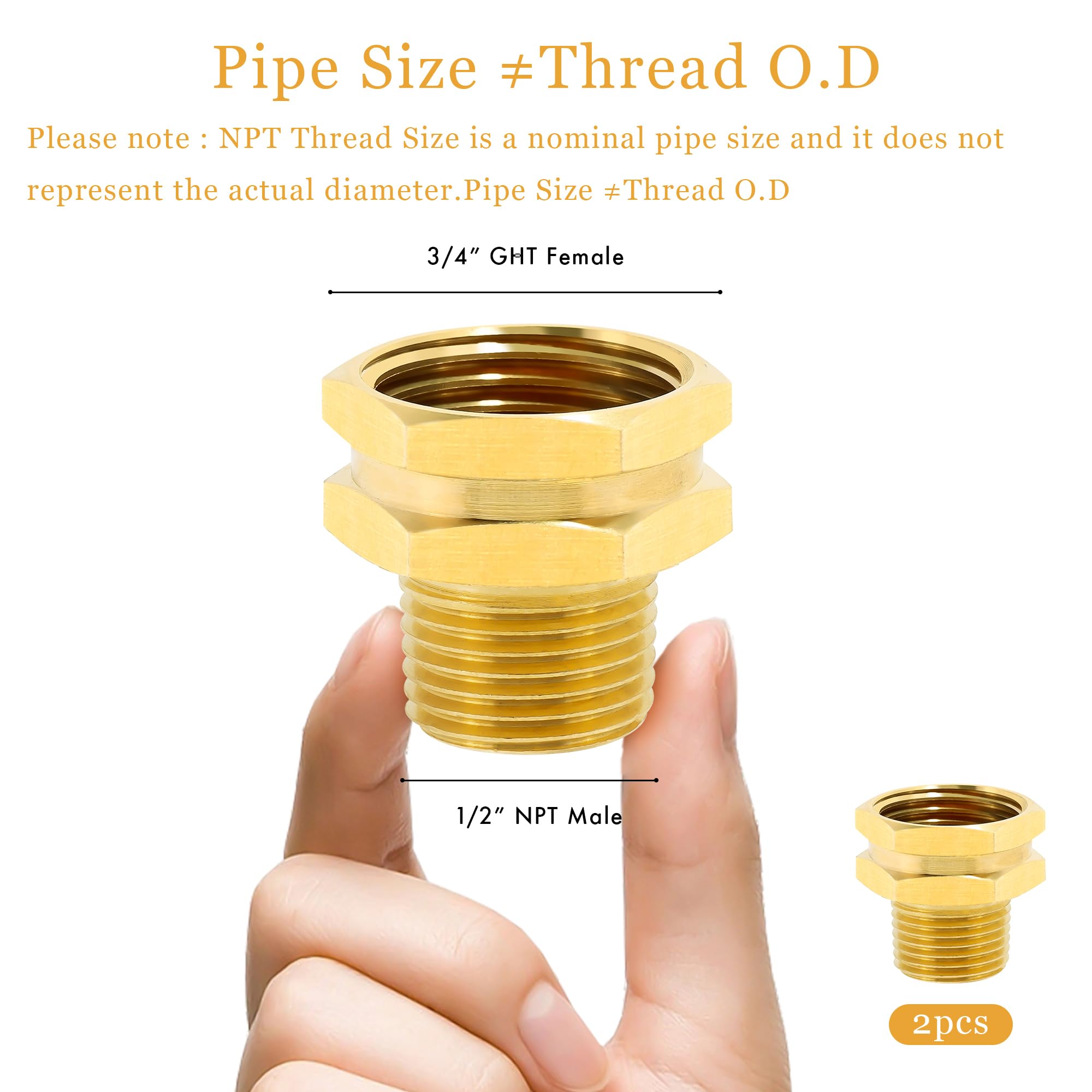 Snapklik.com : 2 Pack Brass Garden Hose Adapter, 3/4” GHT Female X 1/2 ...