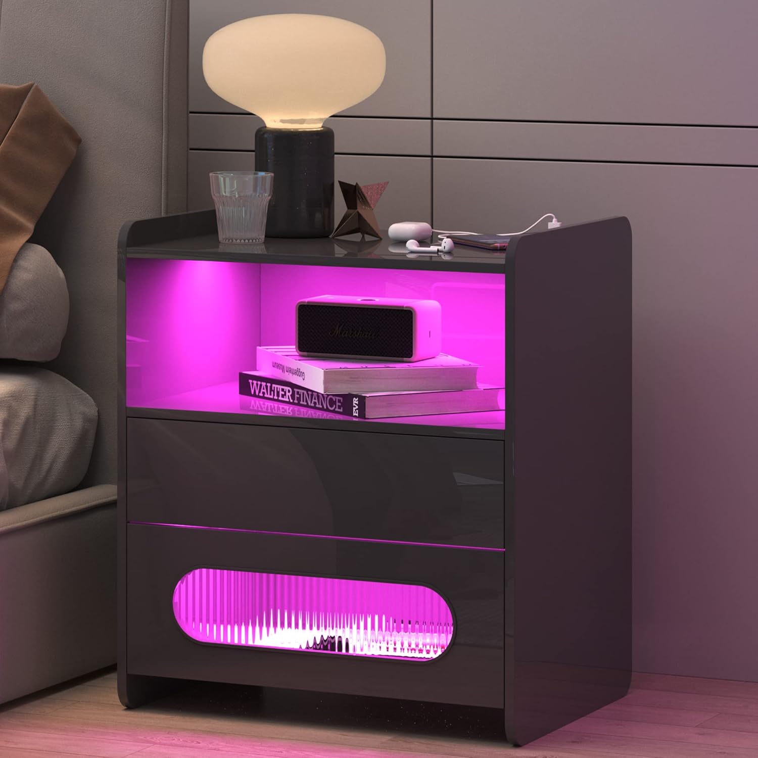 Amazon.com: dnbss RGB LED Nightstand with a Charging Station, Modern ...