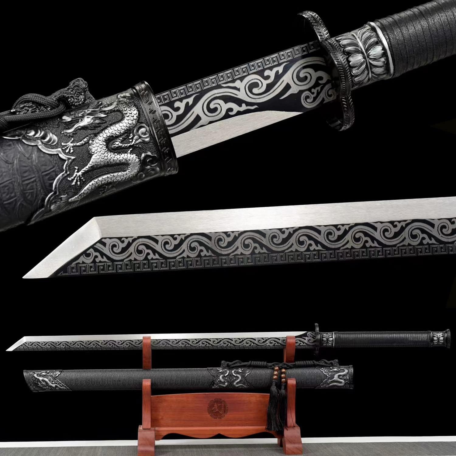 Amazon.com : HERO SWORD Real Combat Dragon Blade Sword Full Tang ...