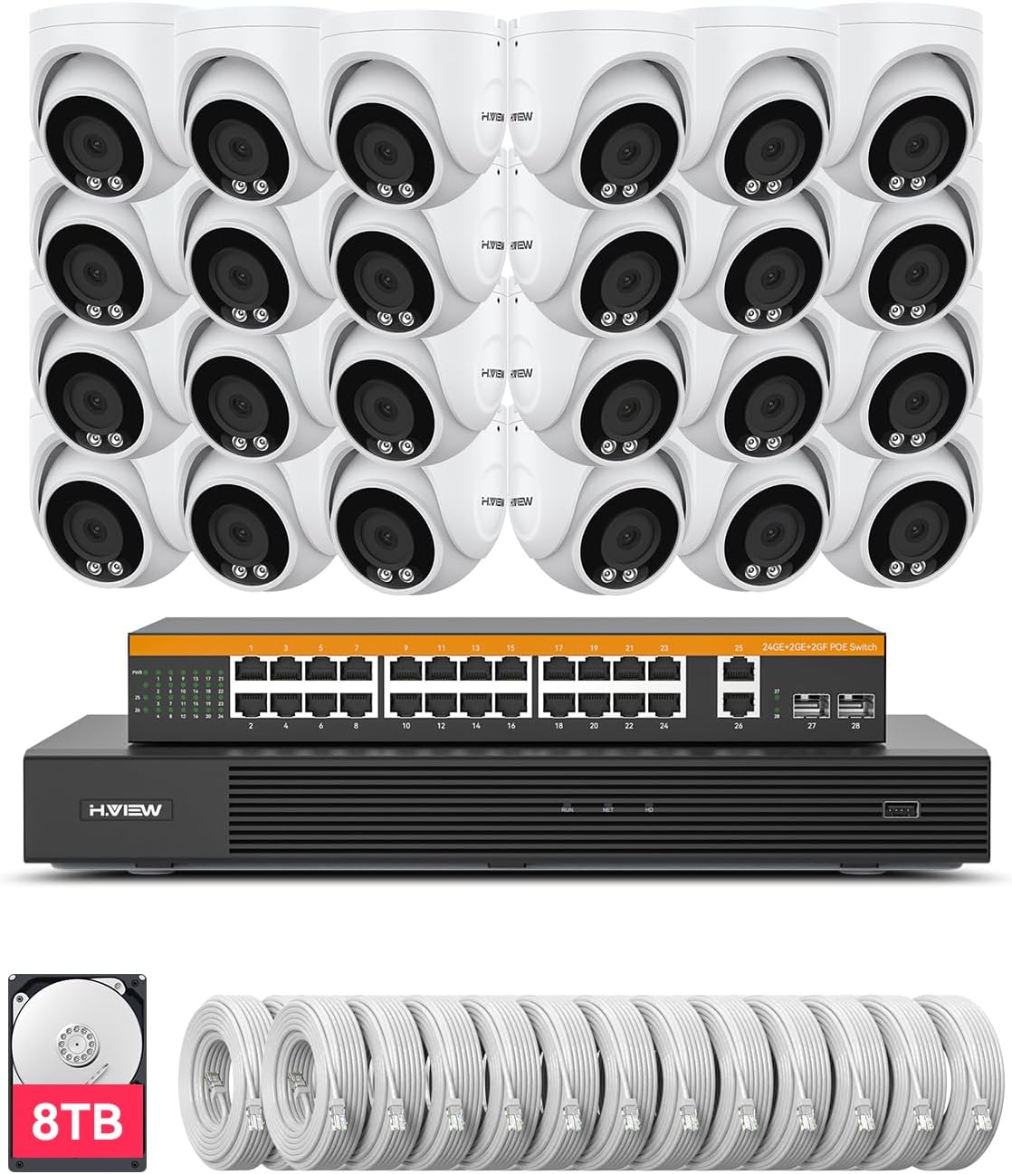 Amazon.com : H.VIEW 32CH 4K PoE NVR Security Camera System 8TB, Smart ...