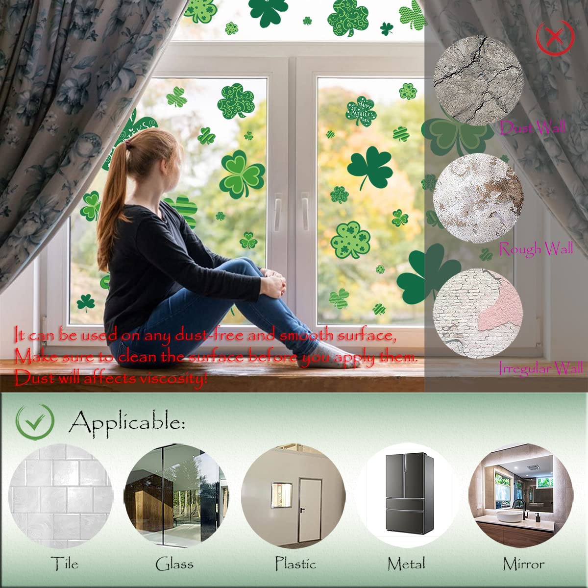 Snapklik.com : St Patricks Day Window Clings, 108 PCS Reusable Shamrock ...