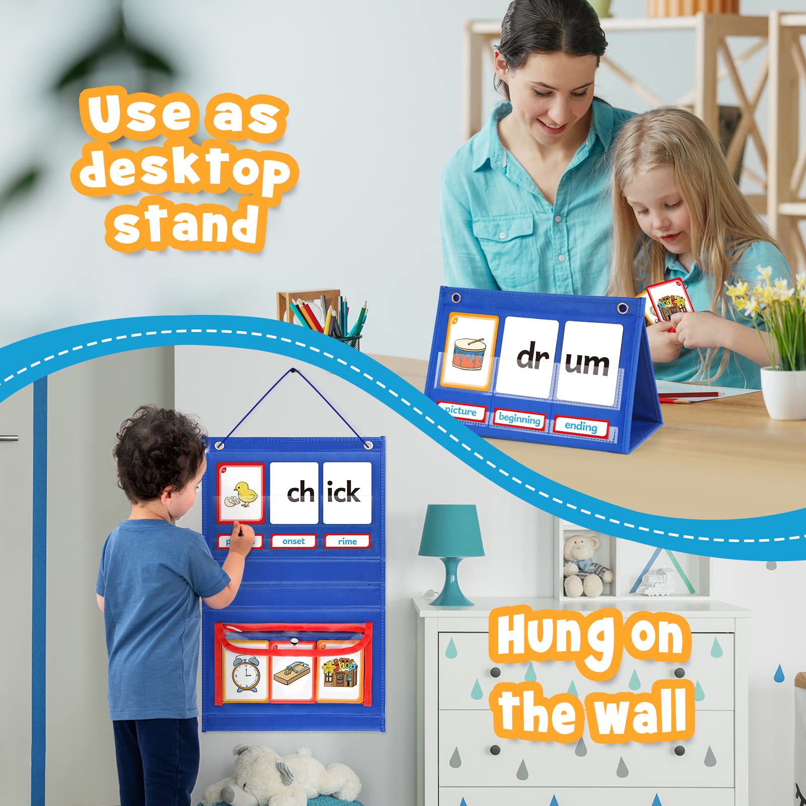 Snapklik.com : Blends & Digraphs Pocket Chart, Onset Rime Phonics Games Sight Word Flash Cards ...