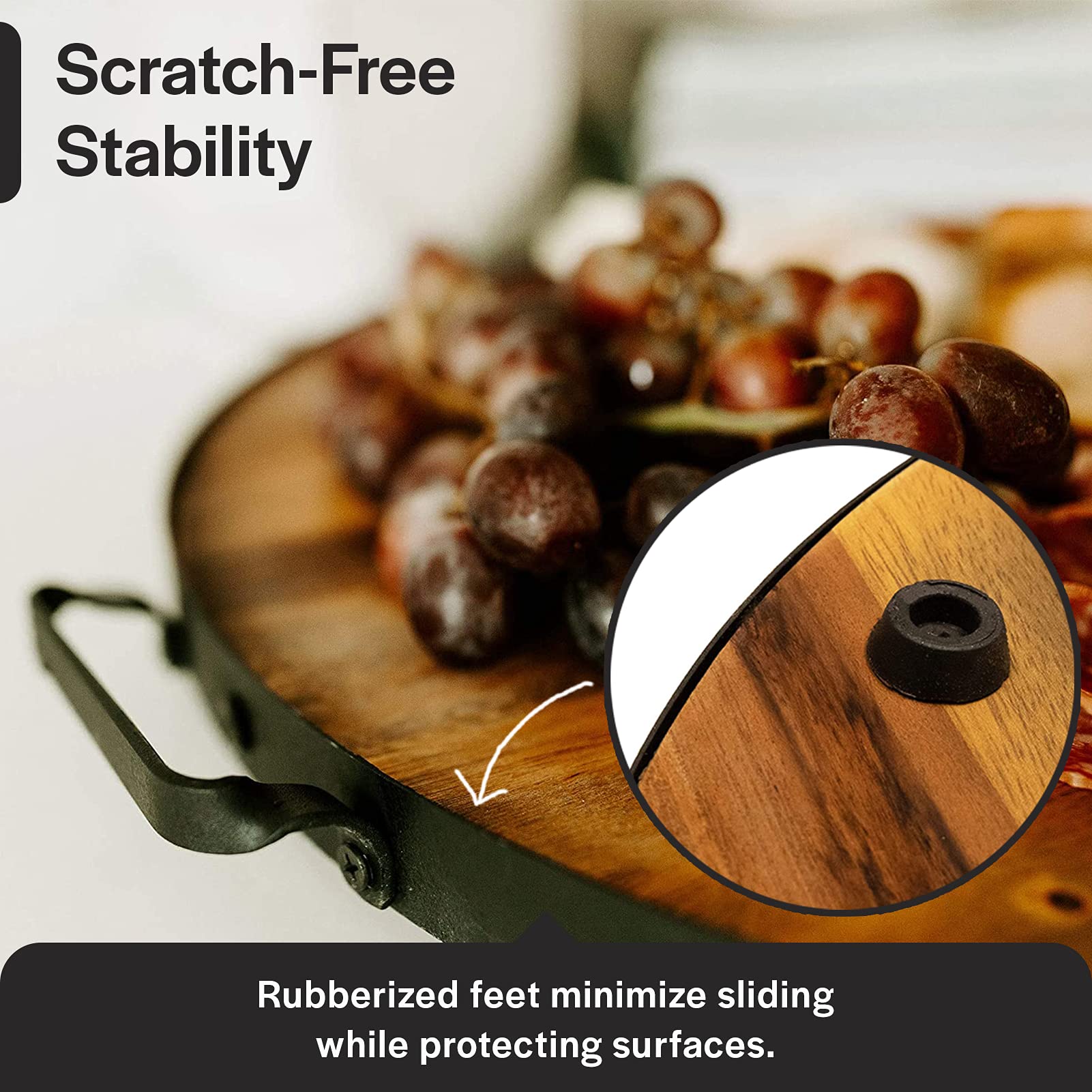 Villa Acacia 18 Inch Round Serving Tray, Solid Wood with Metal Band and ...