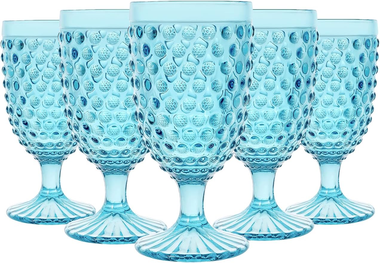 Amazon.com | G Light Blue Hobnail Drinking Glasses 13 oz 6 Set, Premium ...