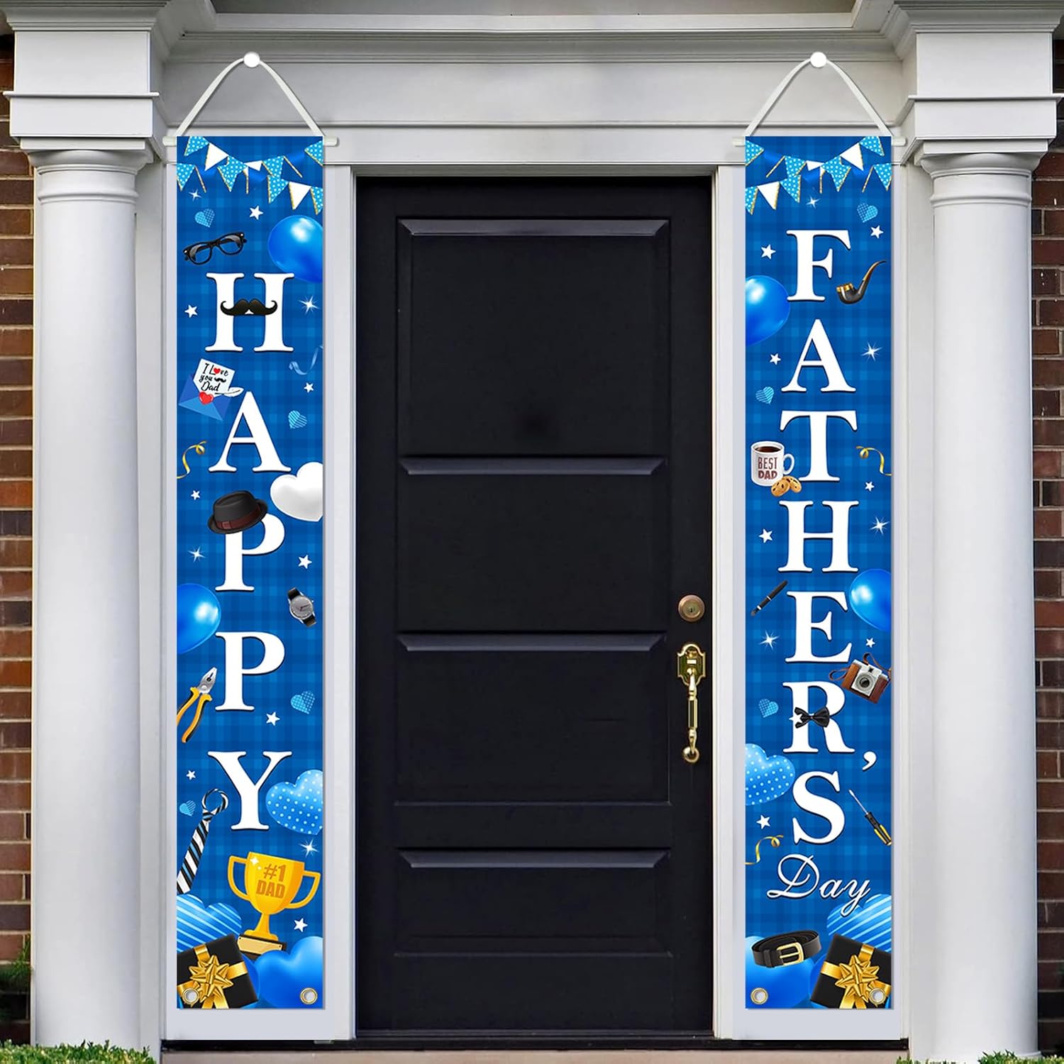 Amazon.com: Avezano Happy Father's Day Banner Blue Father Day Porch ...