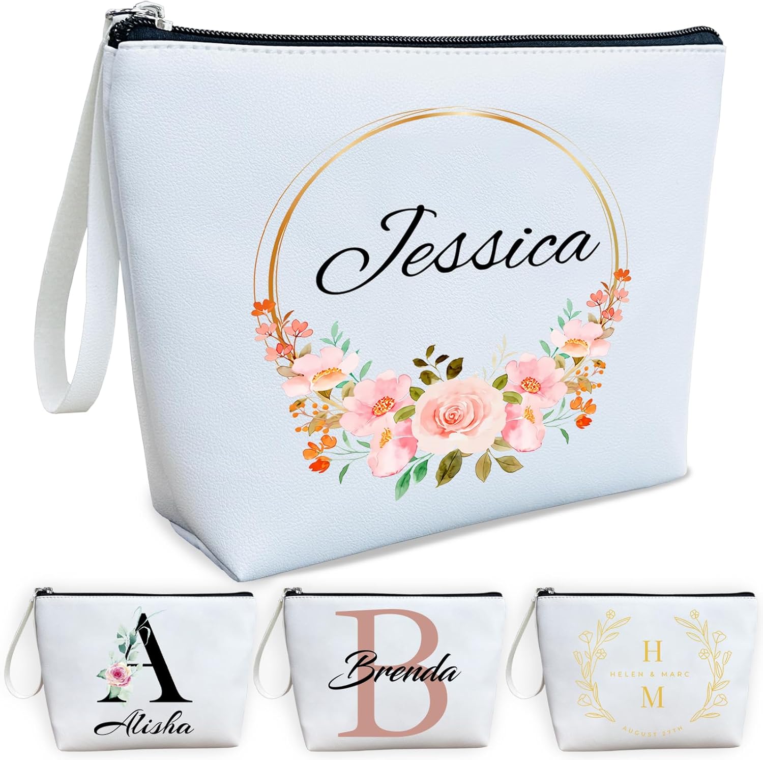 Amazon.com: ubmpj Personalized Makeup Bag PU Leather Waterproof Custom ...