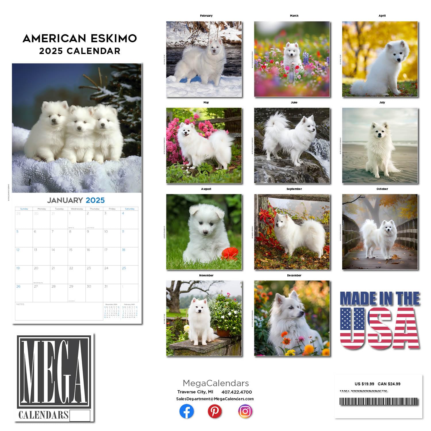 Snapklik.com : 2025 American Eskimo Calendar - Dog Breed Wall Calendar ...