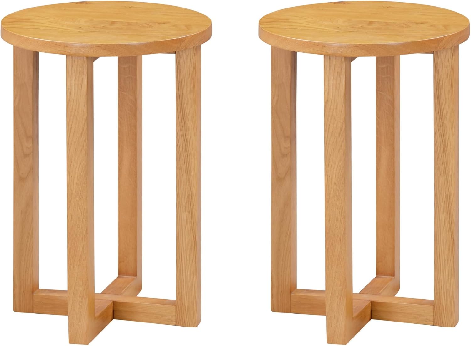 Hallowood Furniture Waverly Round Small Oak Side Table Set of 2 with ...