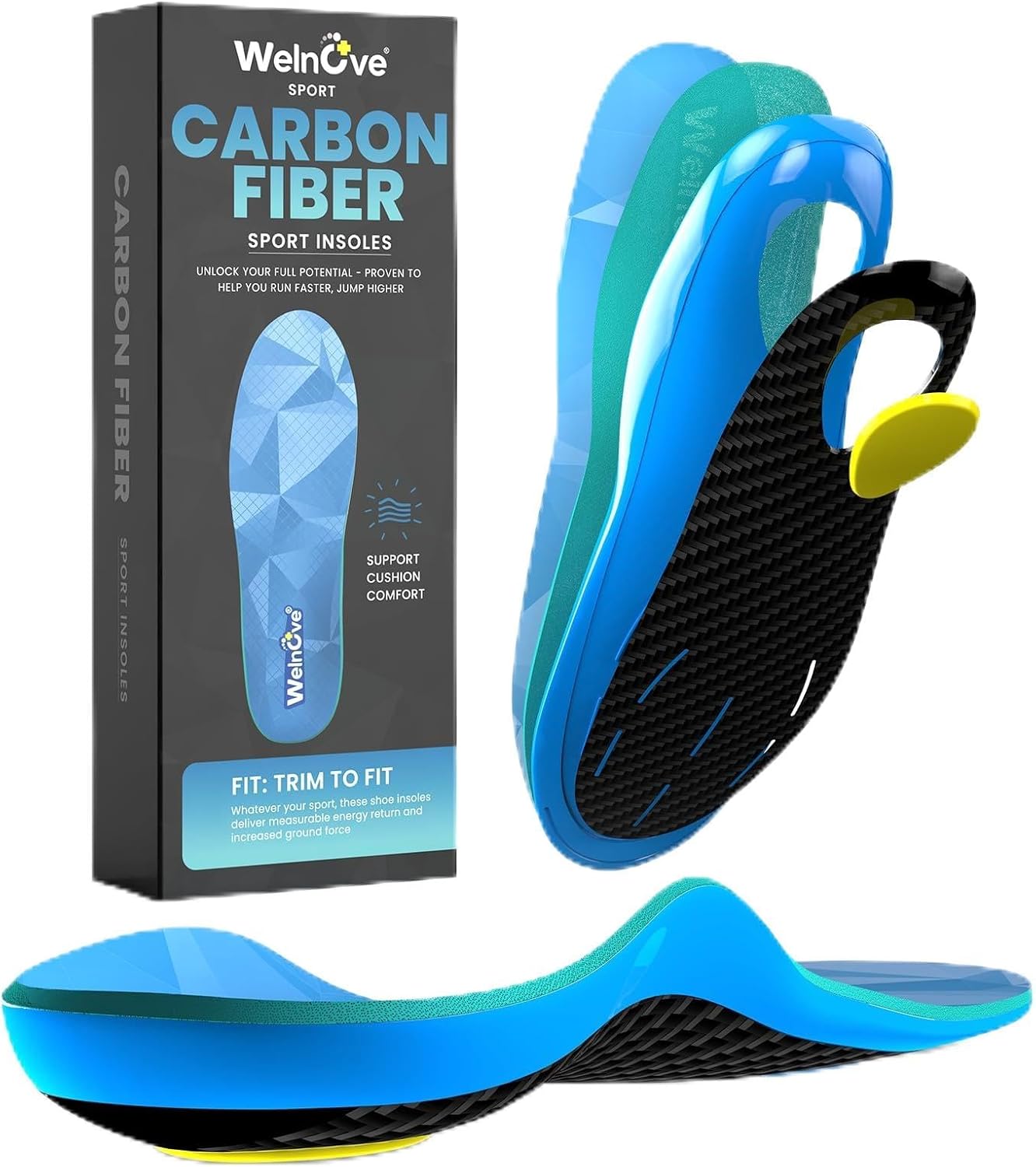 Carbon Fiber Sport Insoles with Arch Support - Welnove Shock Absorbing ...
