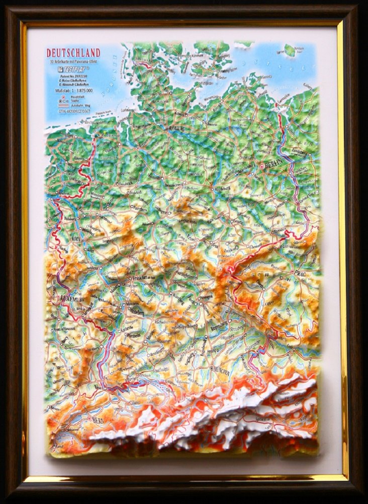 Amazon.com: TESTPLAY 3D Raised Relief Framed Map of Germany - 12" x 9 ...