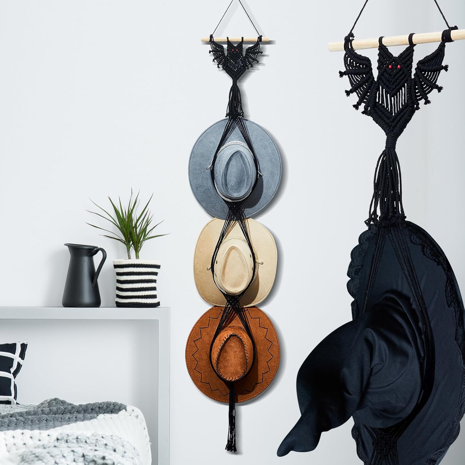 Amazon.com: Yulejo Halloween Macrame Hat Hangers Black Macrame Wall ...