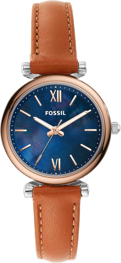 Fossil Carlie Mini-dameshorloge, kwartsuurwerk, leren armband ...
