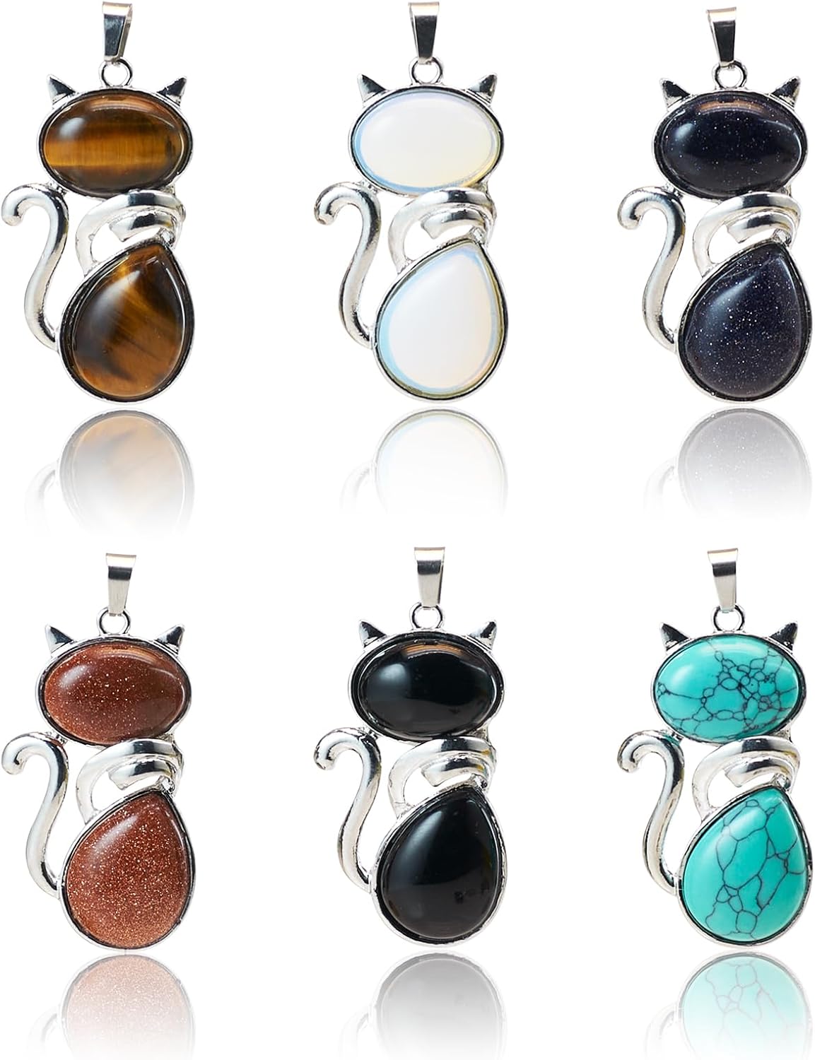 Amazon.com: Flemtai 6 Pieces Handmade Cat Stone Natural Crystal ...