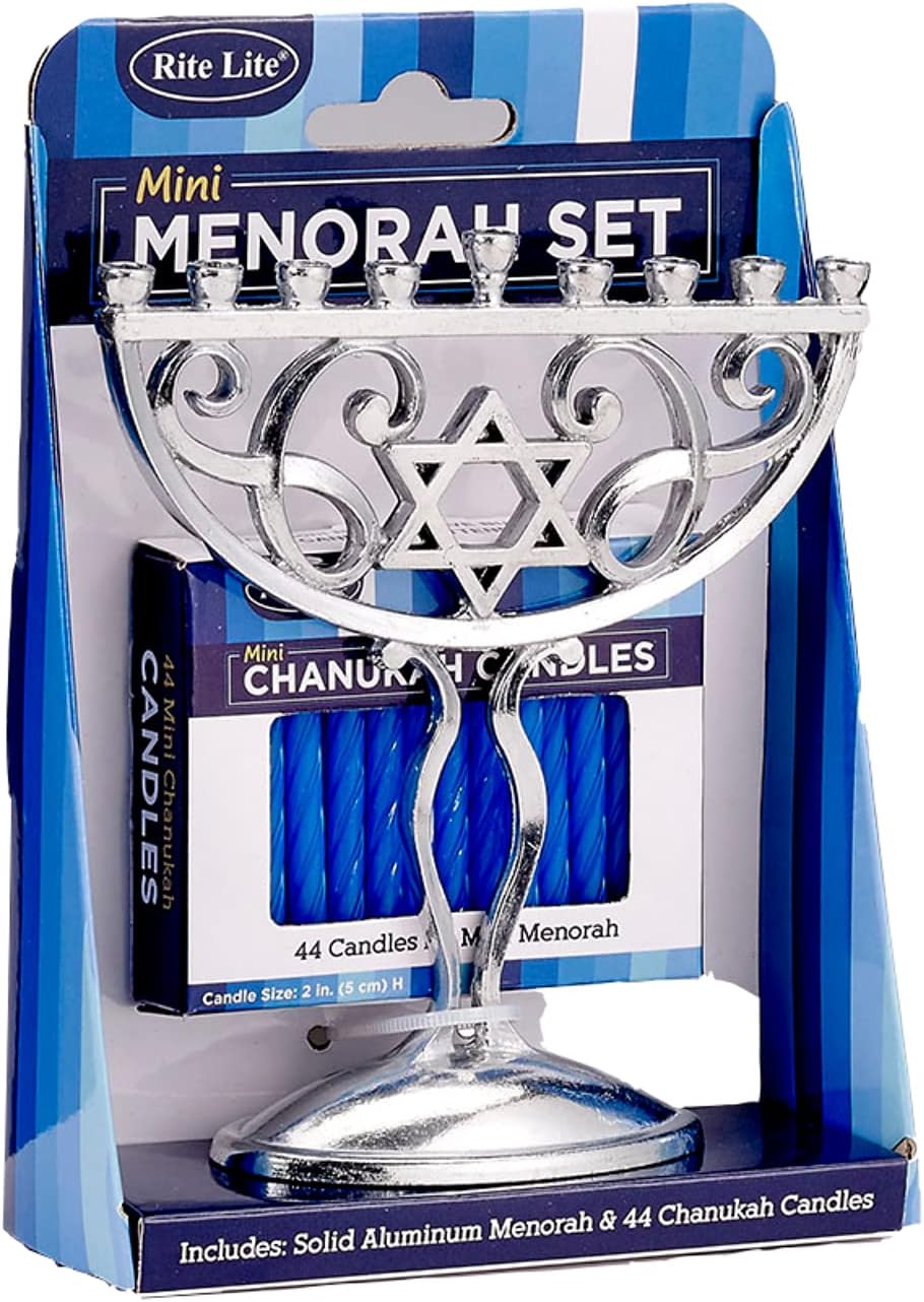 Amazon.com: Rite Lite Silver Mini Menorah & Mini Chanukah Candles Set ...