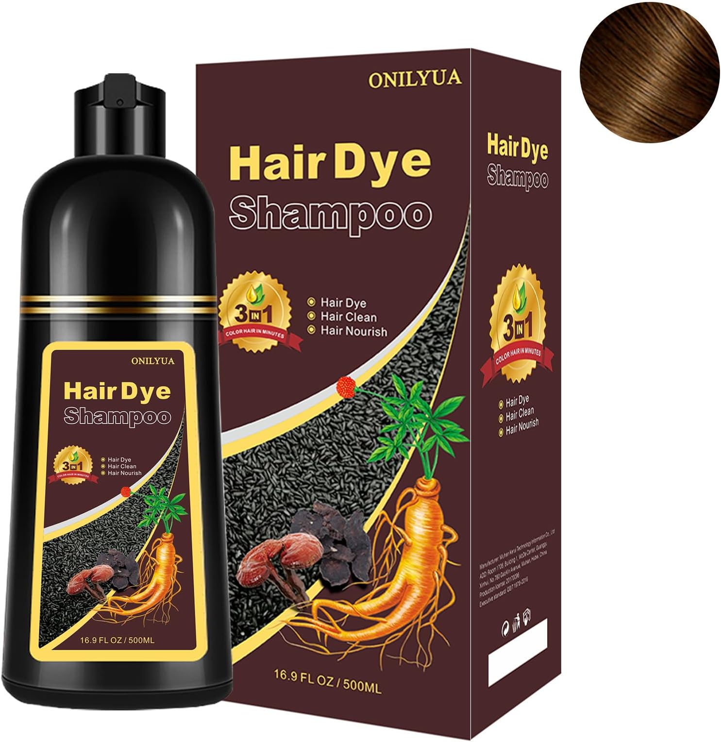 Amazon.com : KINGMING Dark Brown Hair Dye Shampoo for Gray Hair 3 in 1 - Champu Con Tinte Para ...