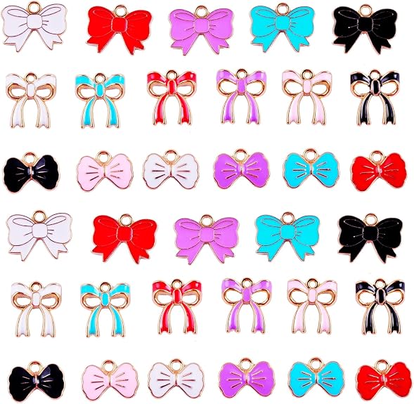 Amazon.com: Eswala 50pcs Gold Bow Charms for Jewelry Making, Cute ...