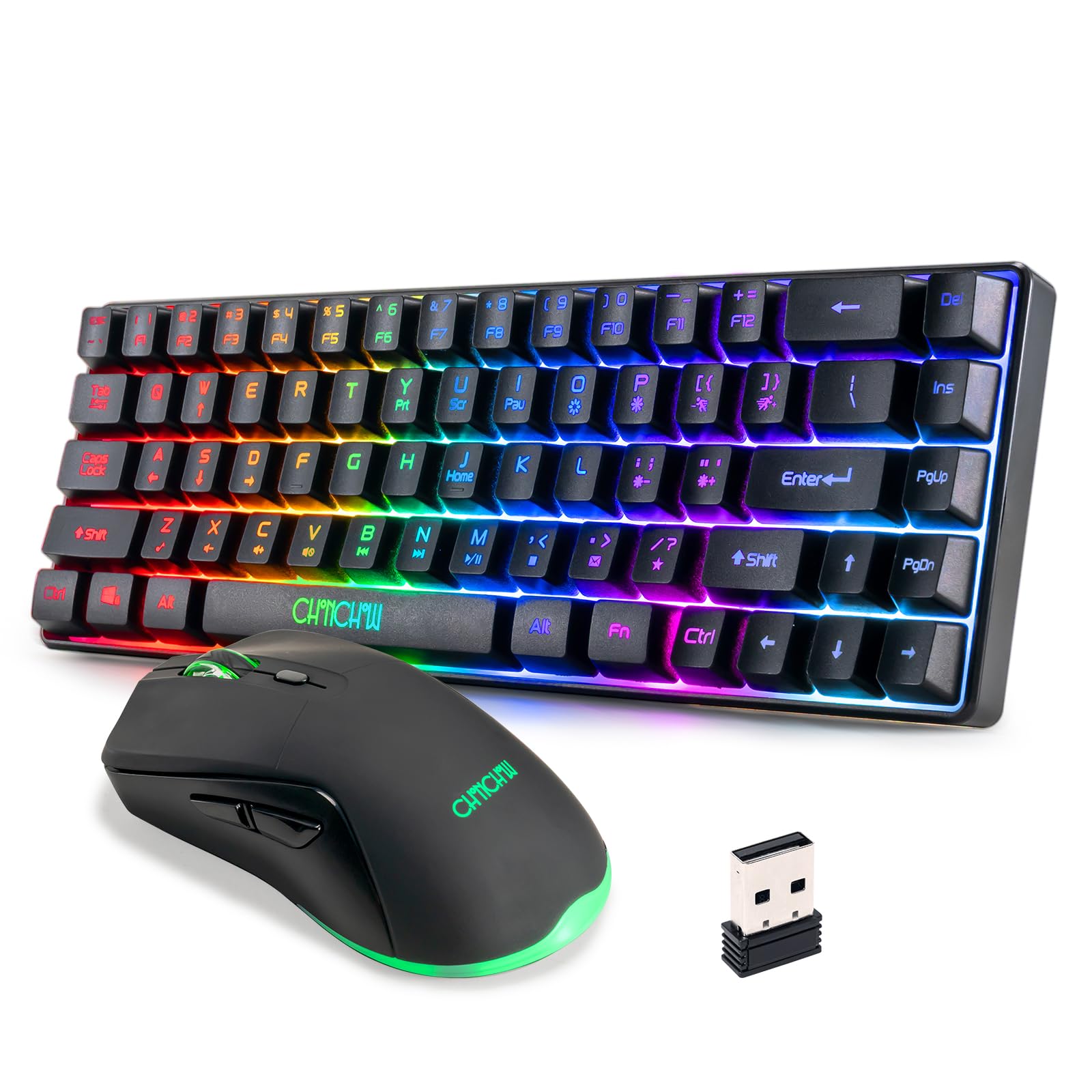 Amazon.com: CHONCHOW 60% Wireless Gaming Keyboard and Mouse Combo,LED ...