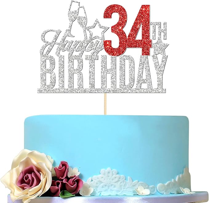 Amazon.com: Happy 34th Birthday Cake Topper - Thirty four-year-old Cake ...