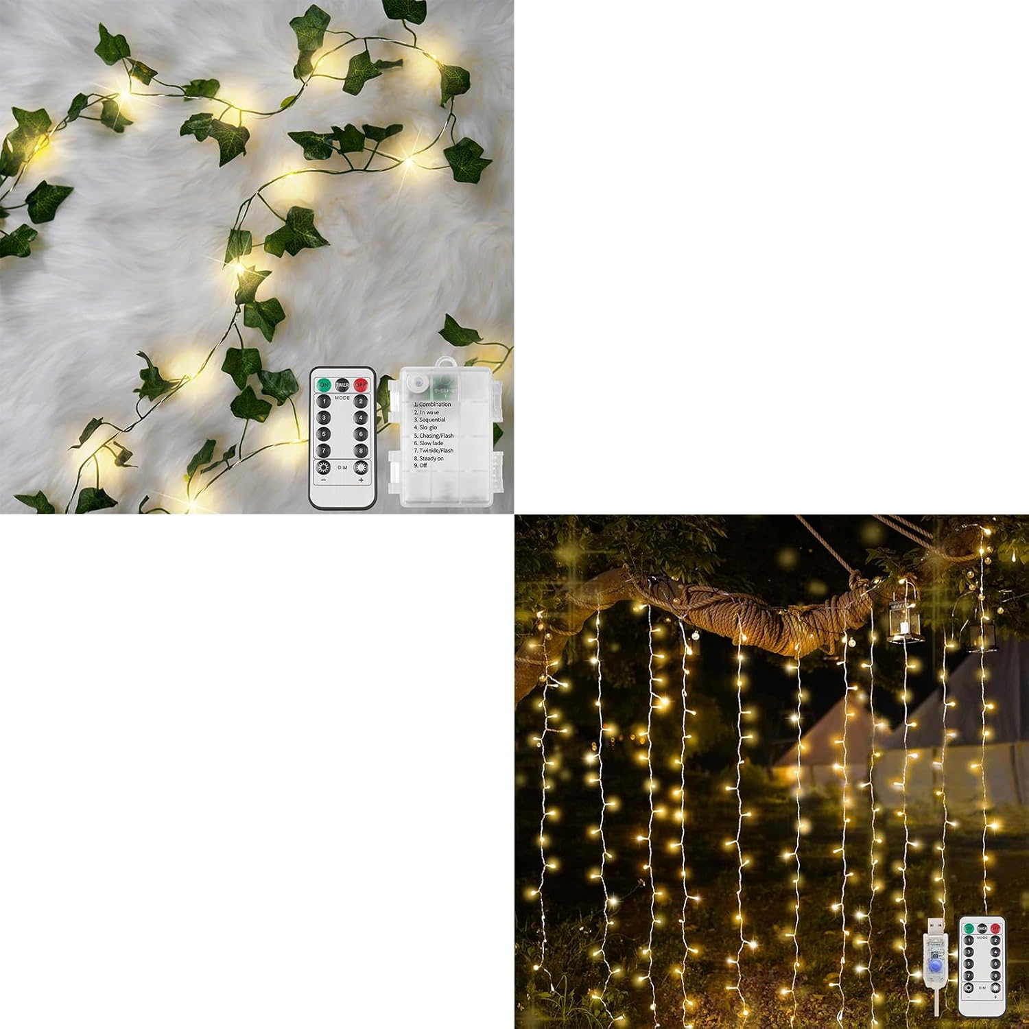 Amazon.com: suddus 33ft 100 LED Ivy Vine with String Lights Battery ...