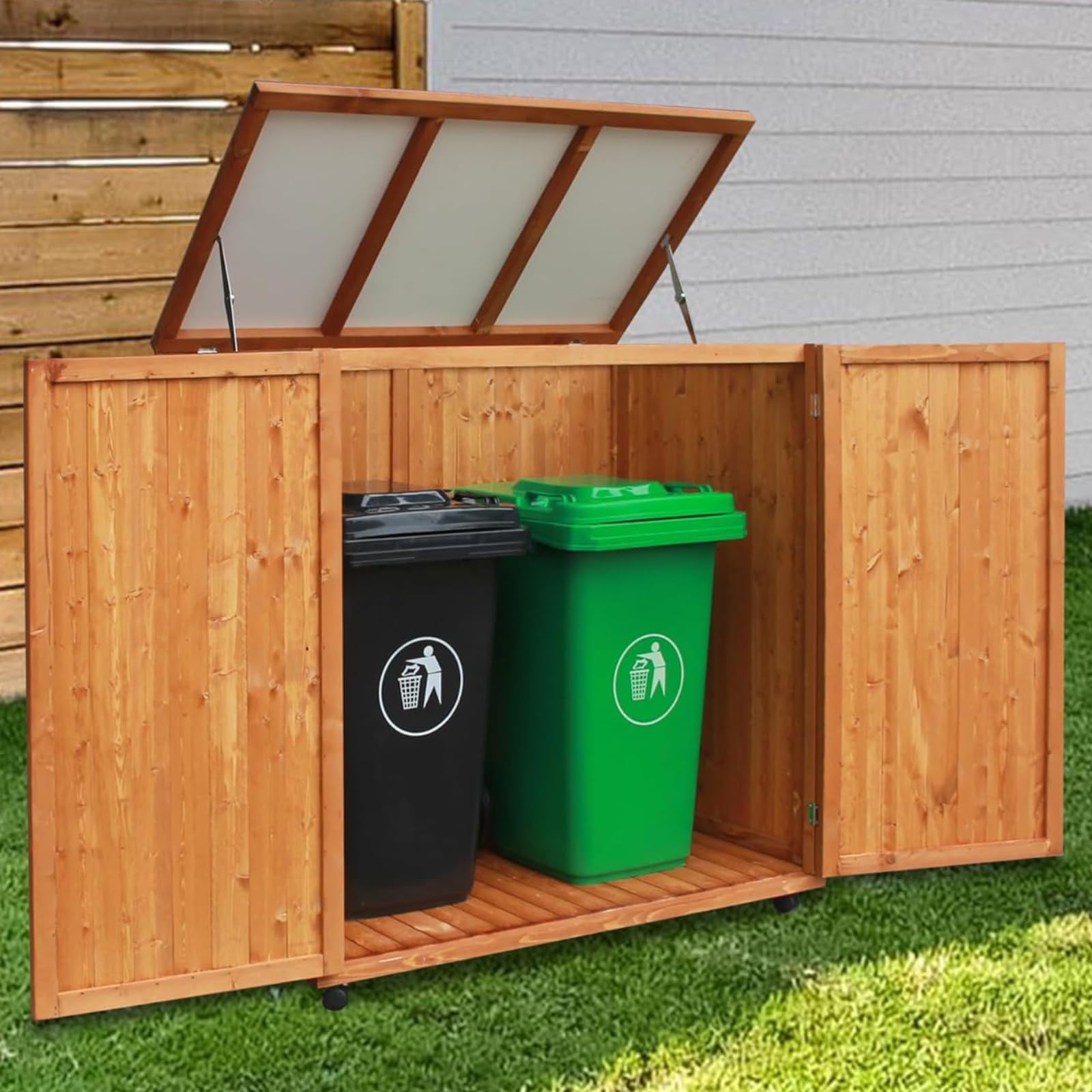 Amazon.com : YTGLEN 4x2 FT Wooden Outdoor Trash Can with Lid ...