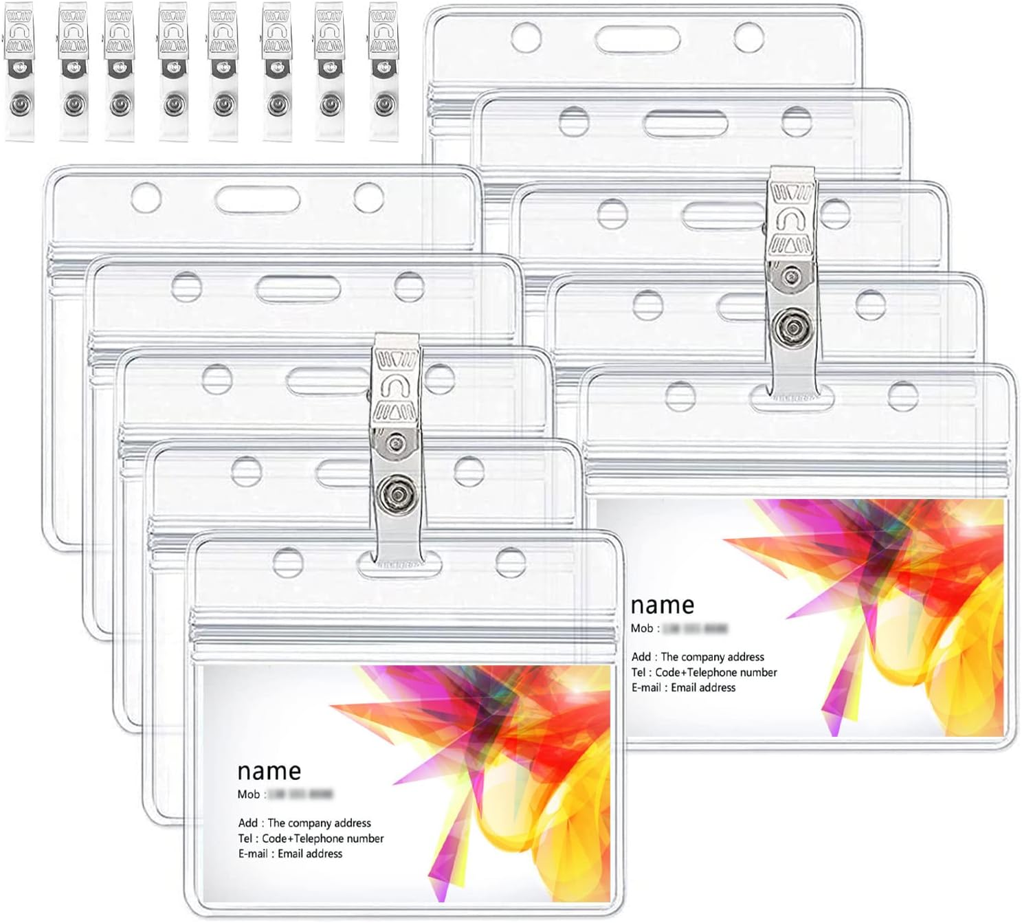 Badge Holder, 20 Set Horizontal ID Card Holder, Clip with Clear Plastic ...