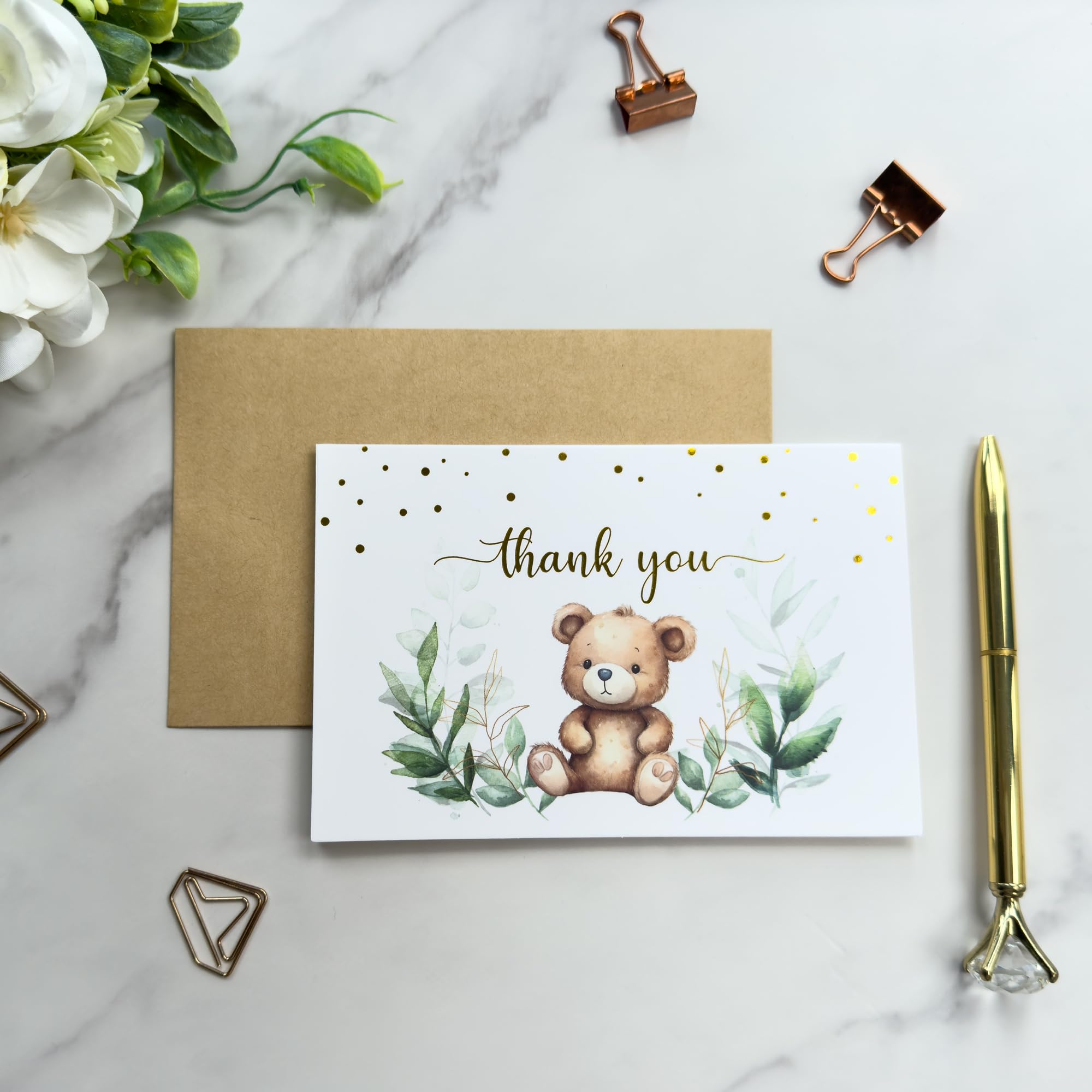 Snapklik.com : 4x6 Greenery Teddy Bear Thank You Cards (Bulk 20-Pack ...
