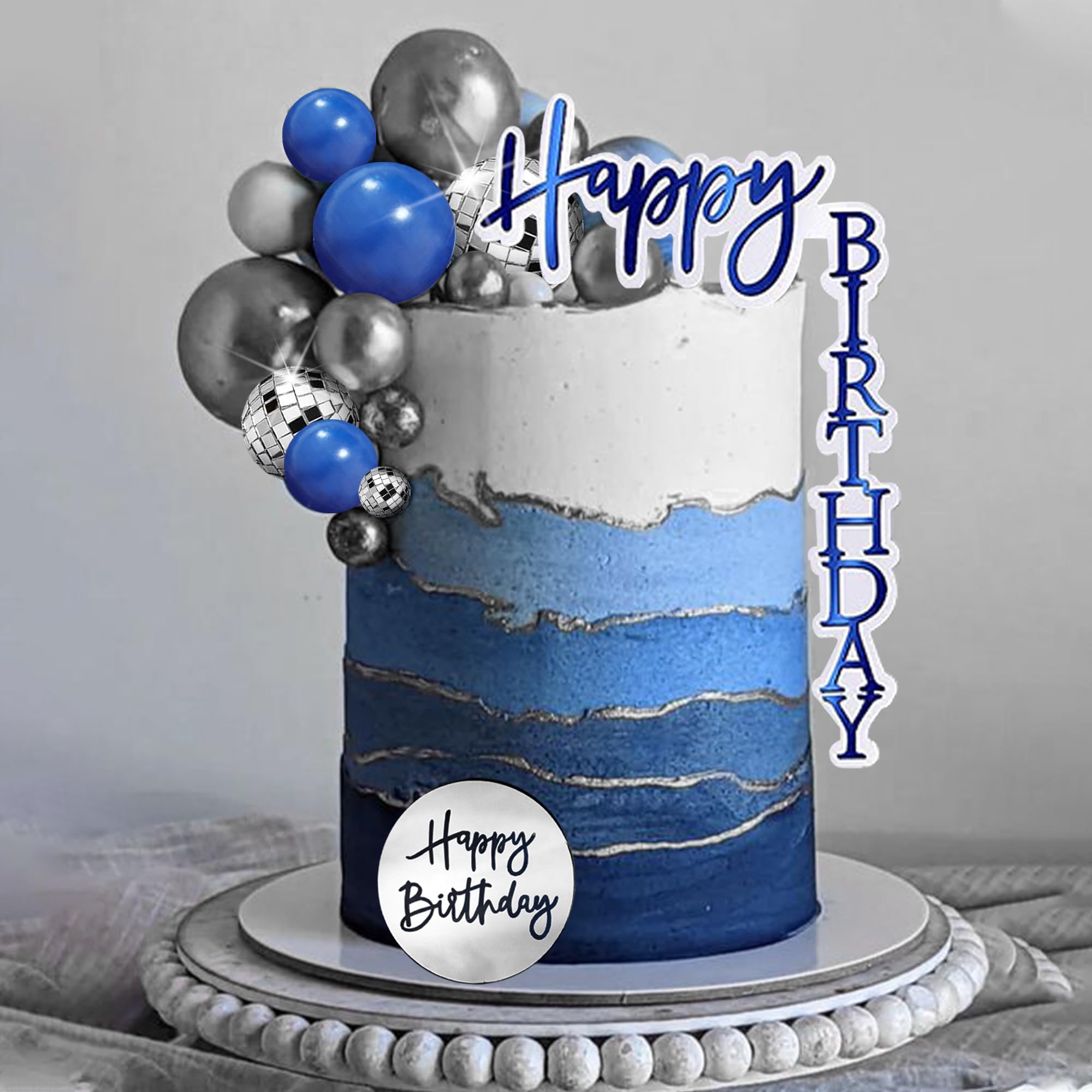 Snapklik.com : Man Cake Topper Blue Silver Disco Ball Boho Cake Topper ...