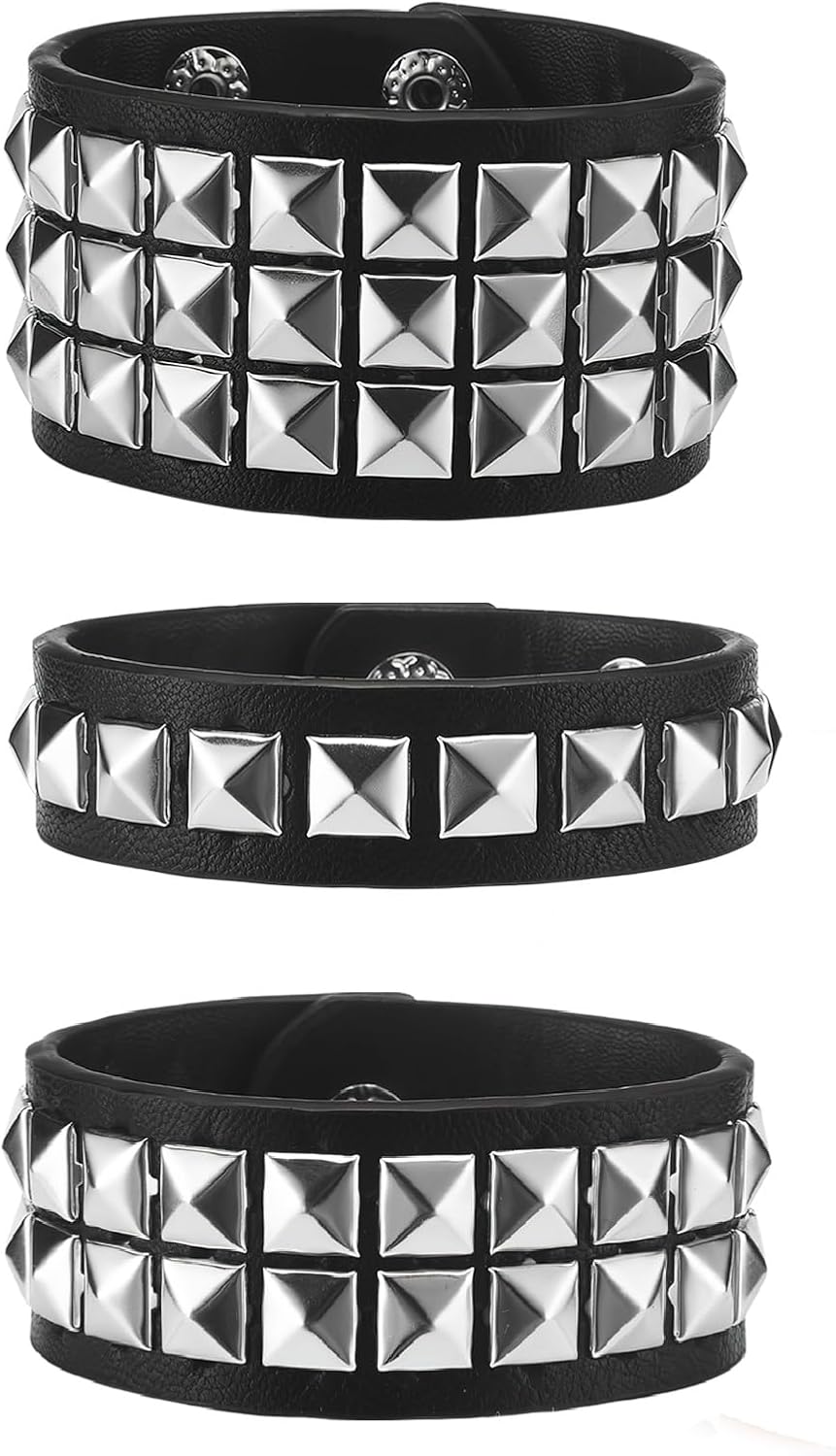 HENGBIRD 3 Pcs 80s Leather Studded Punk Bracelet For Men Women, Biker ...