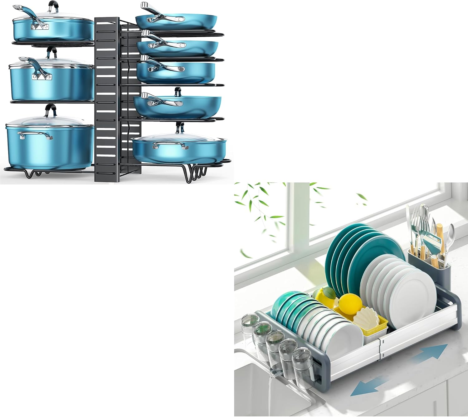 Amazon.com: ORDORA 8 Tier Pot and Pan Organizer Rack for Cabinet With 3 ...