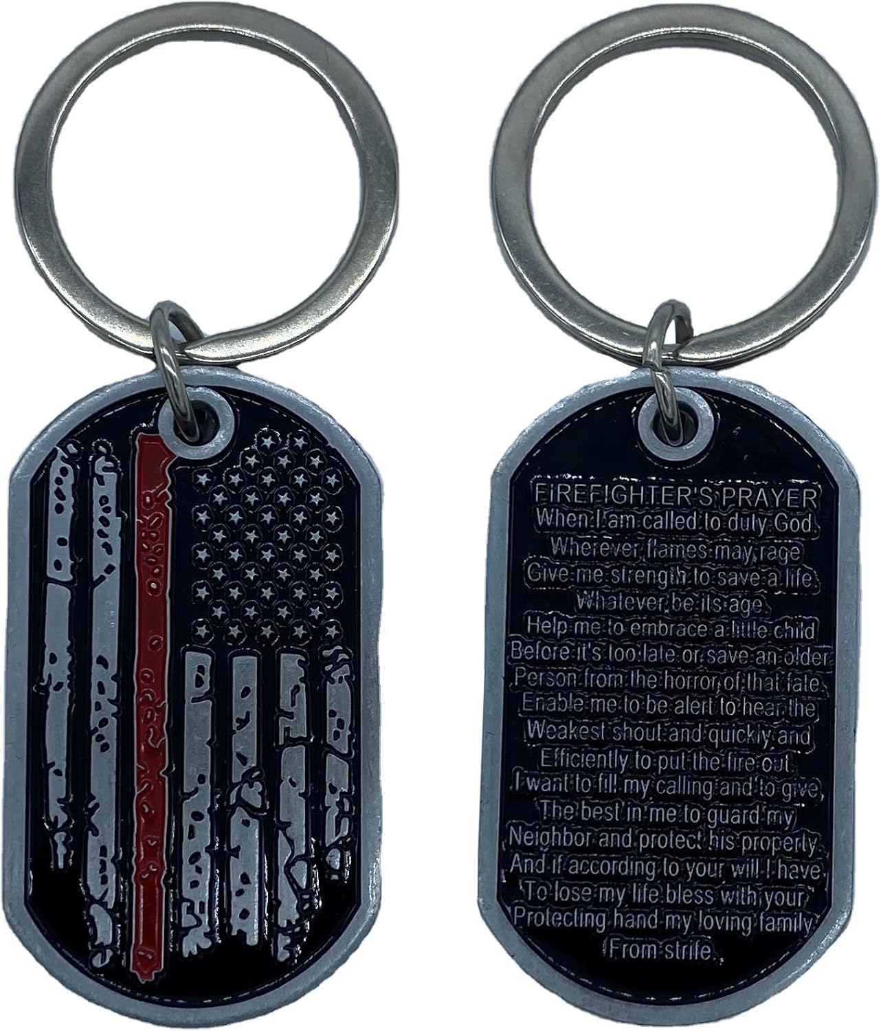 Amazon.com: Red line American Flag antique silver keychain Firefighter ...