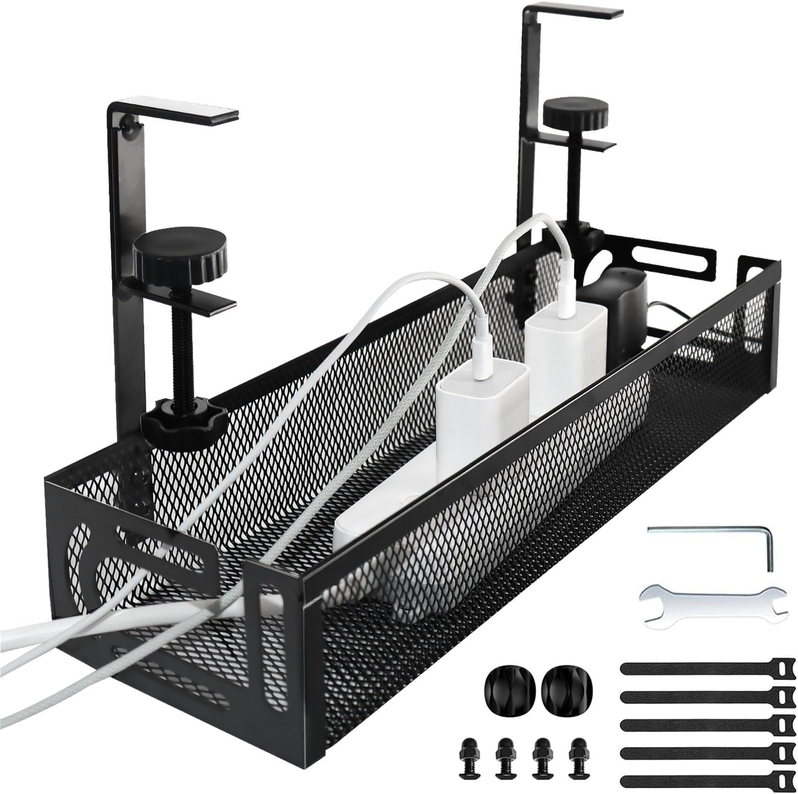 Under Desk Cable Management Tray No Drill, Metal Mesh Cable Management ...