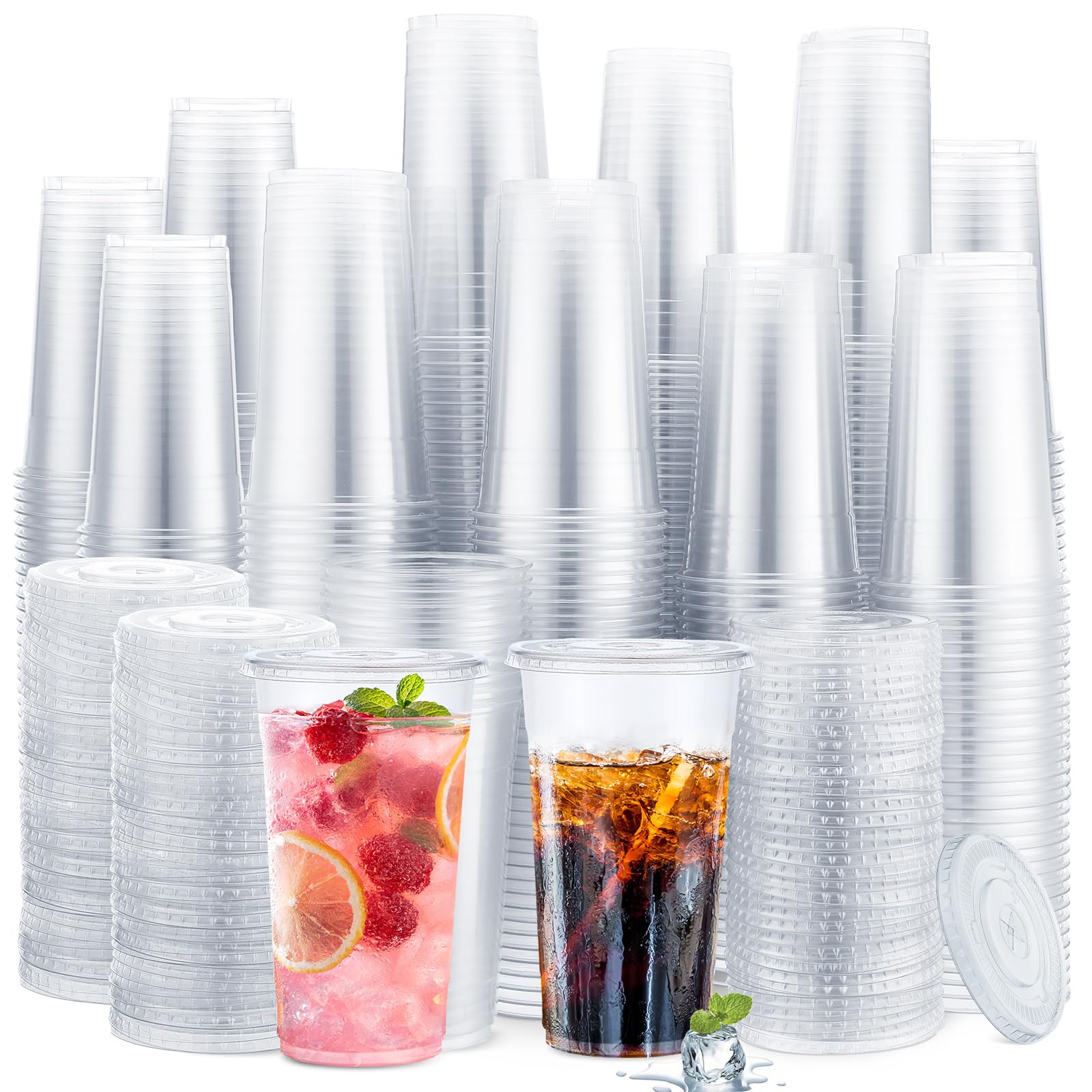 Skylety 1000 Pcs 32 oz Clear Plastic Cups with Lids 500 Plastic ...