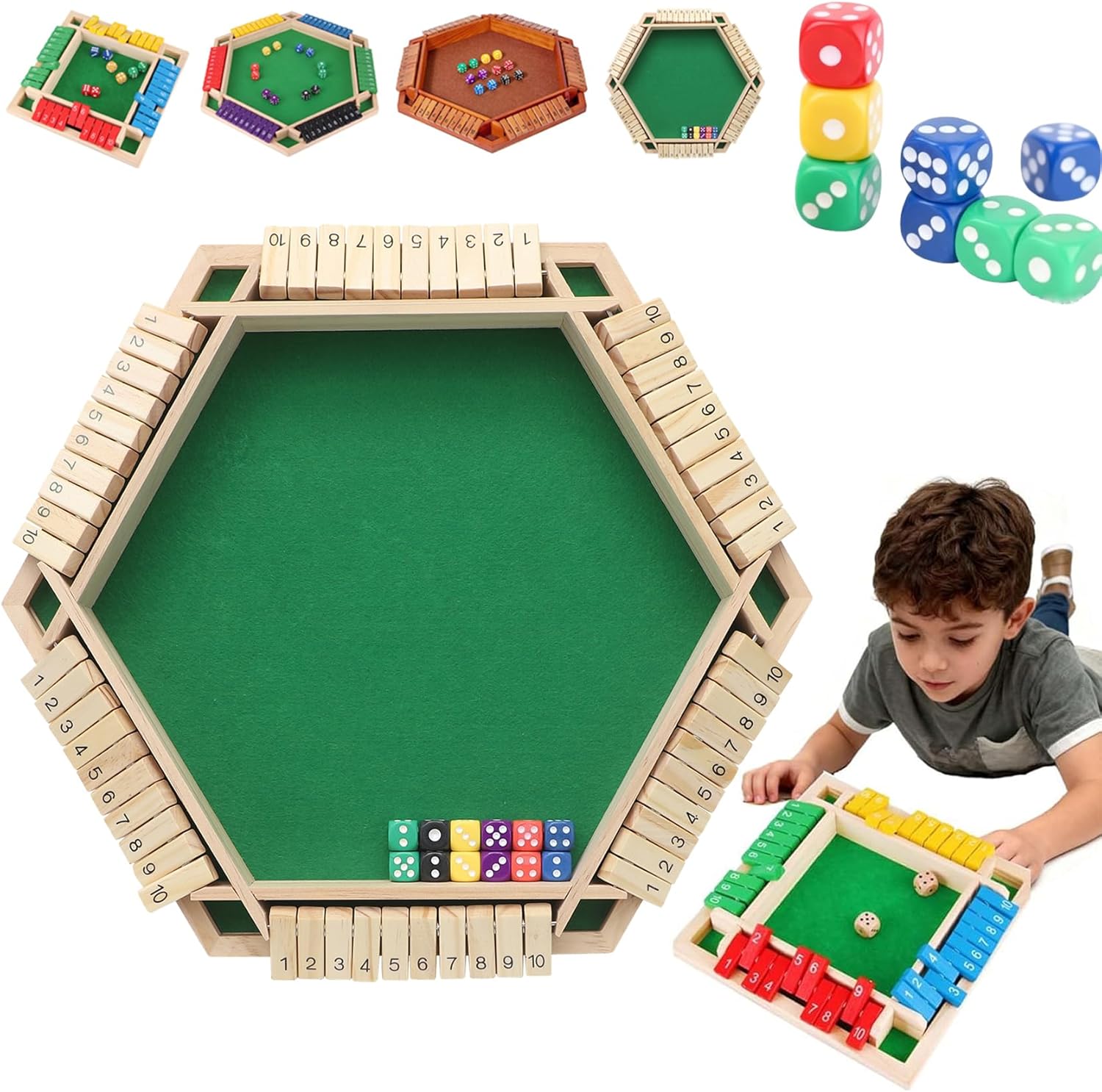 Amazon.com: Woheti Shut The Box Game 6 Player-Wooden Dice Board Game ...