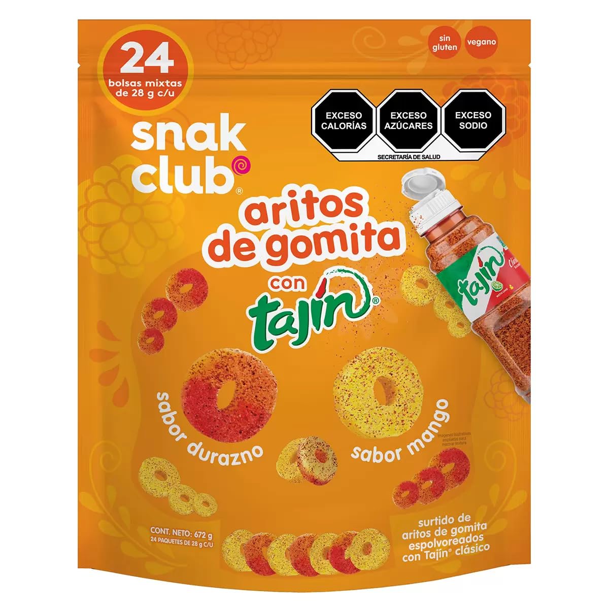 Snak Club Aritos de Gomita sabor durazno y sabor mango con Tajín, 24 ...