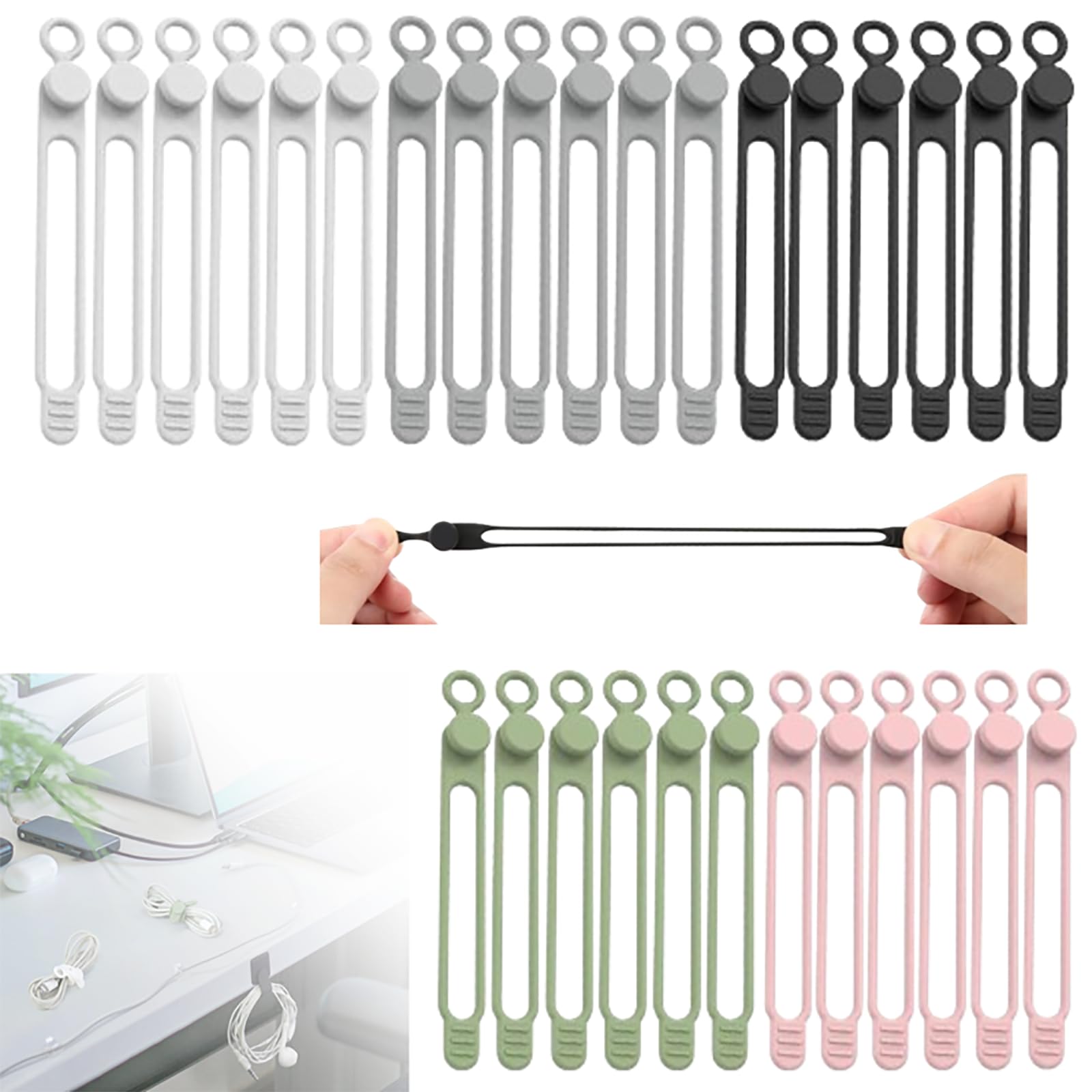 Amazon.com: Silicone Cable Ties, 2024 New Data Cable Organizer Silicone ...