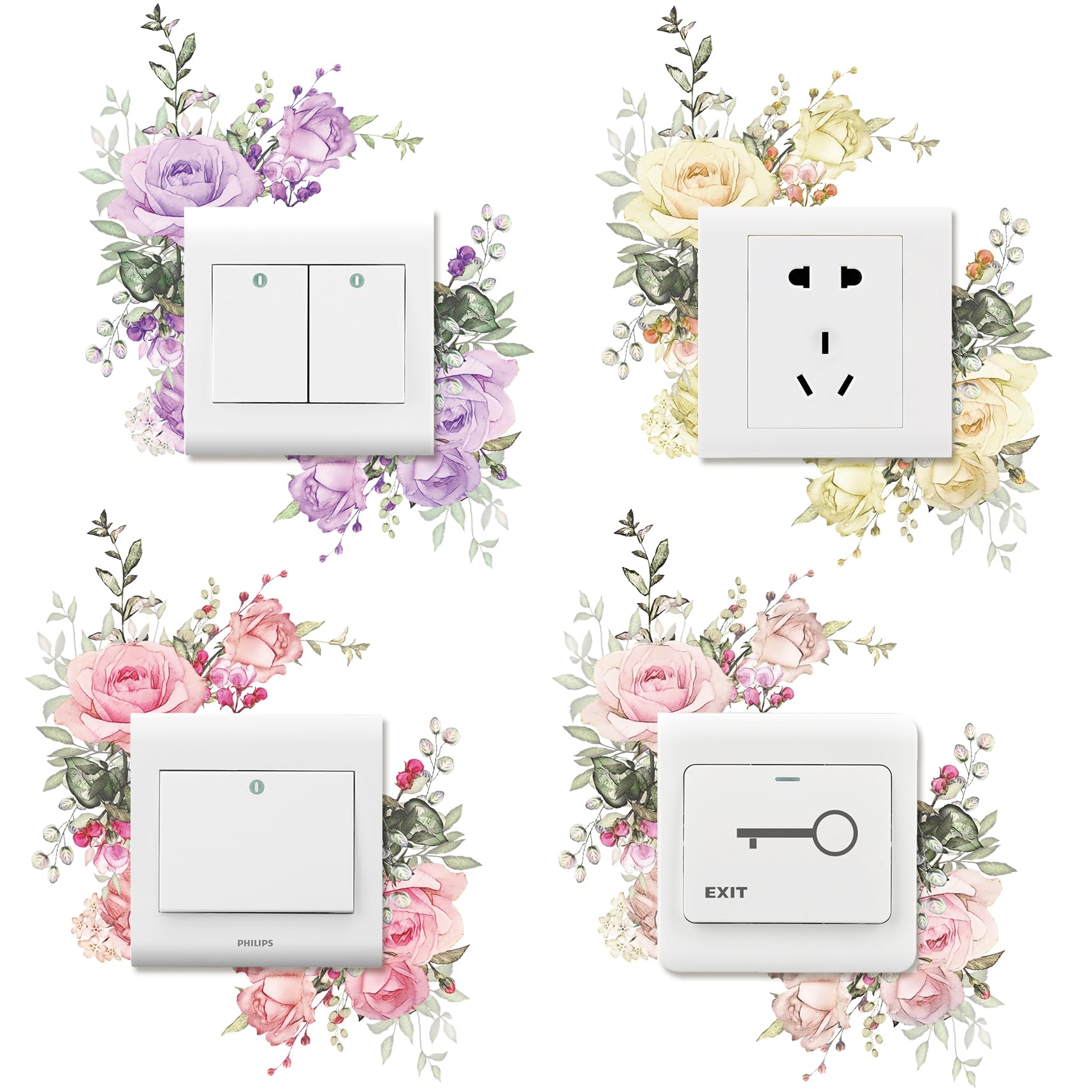 Amazon.com: 4 PCS Removable Fresh Plants Flower Switch Stickers Peony ...