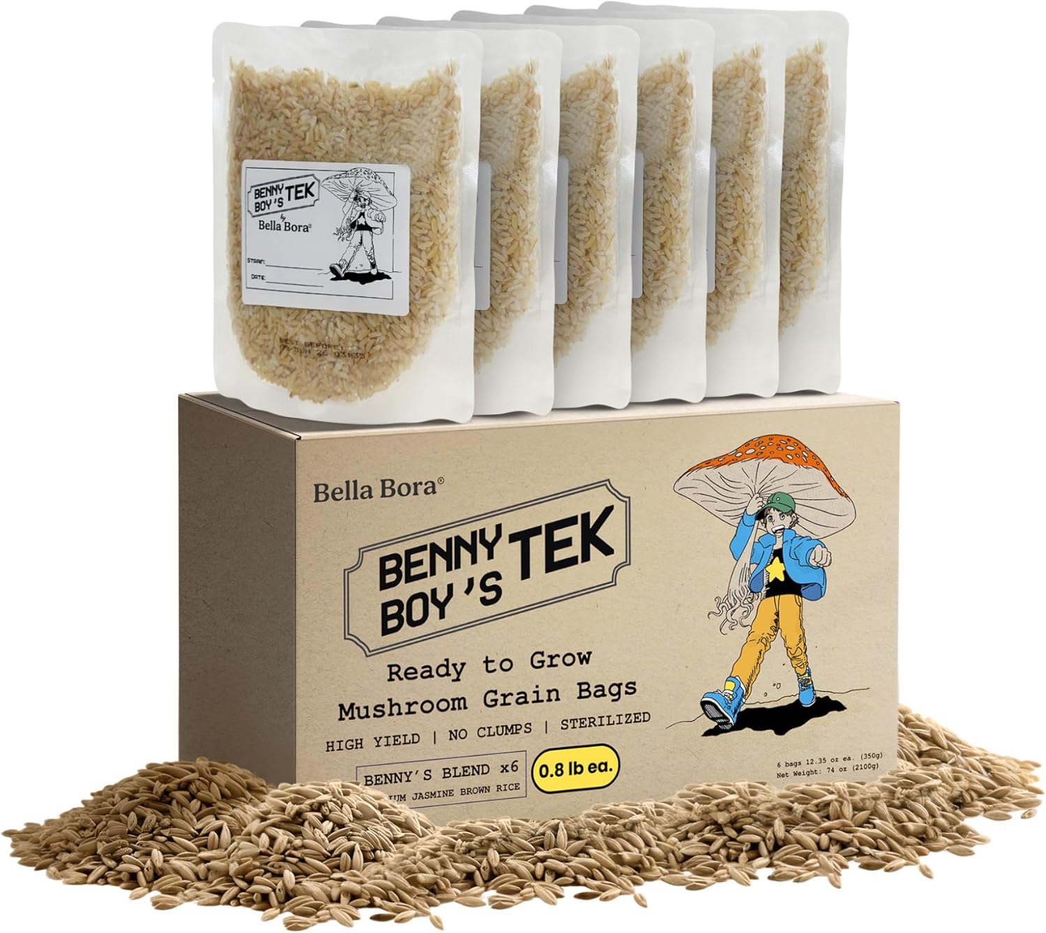 Amazon.com : Bella Bora Grain Spawn Bags | 6-Pack Mushroom Grow Bags (5 ...