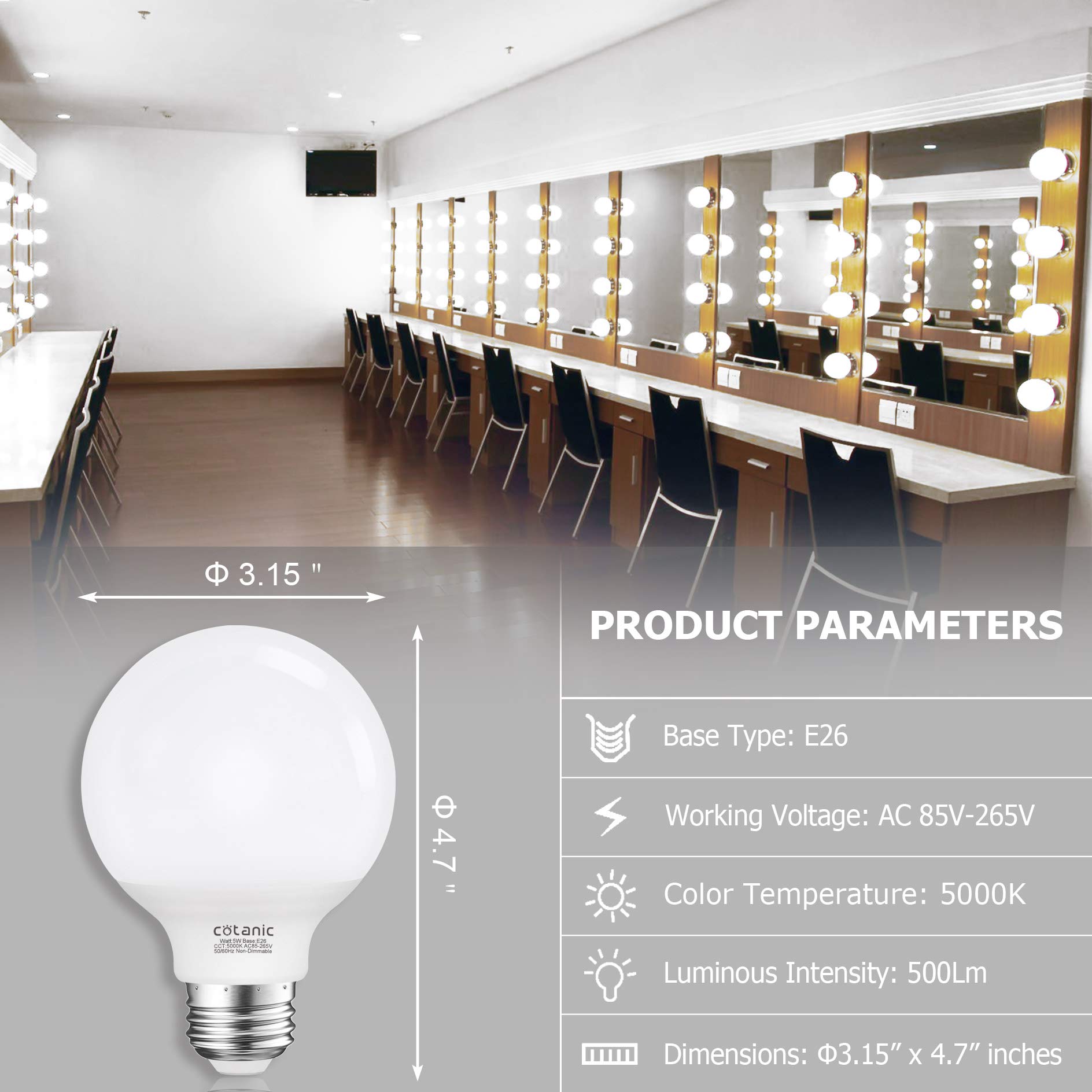 Snapklik.com : Vanity Light Bulb 5000K Daylight,G25 LED Globe Light ...
