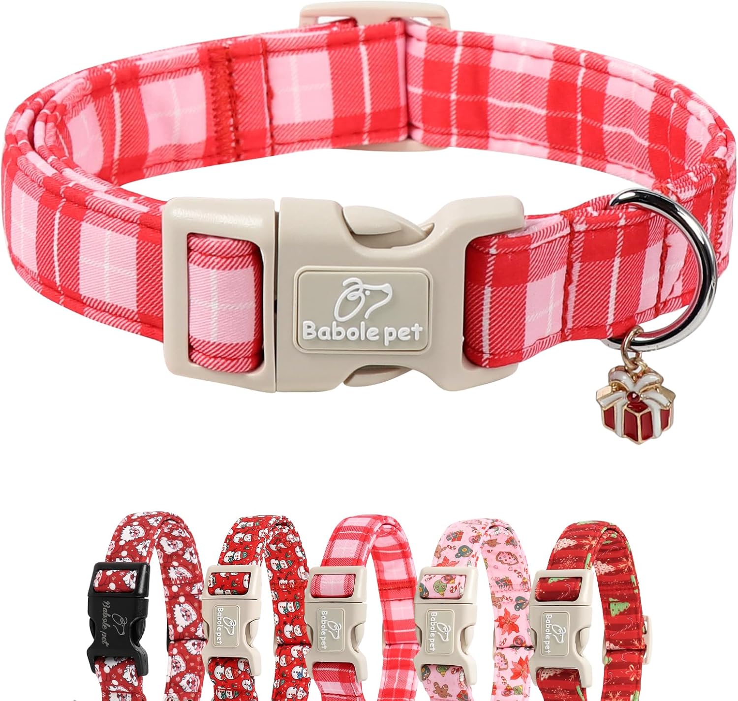 Amazon.com : Babole Pet Plaid Dog Collar - Cute Red and Pink Plaid ...