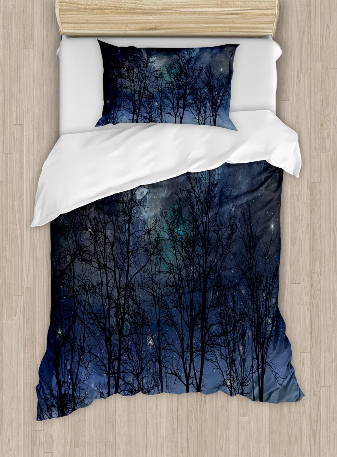 Amazon.com: Ambesonne Night Sky Duvet Cover Sets, Deep Spooky Forest ...