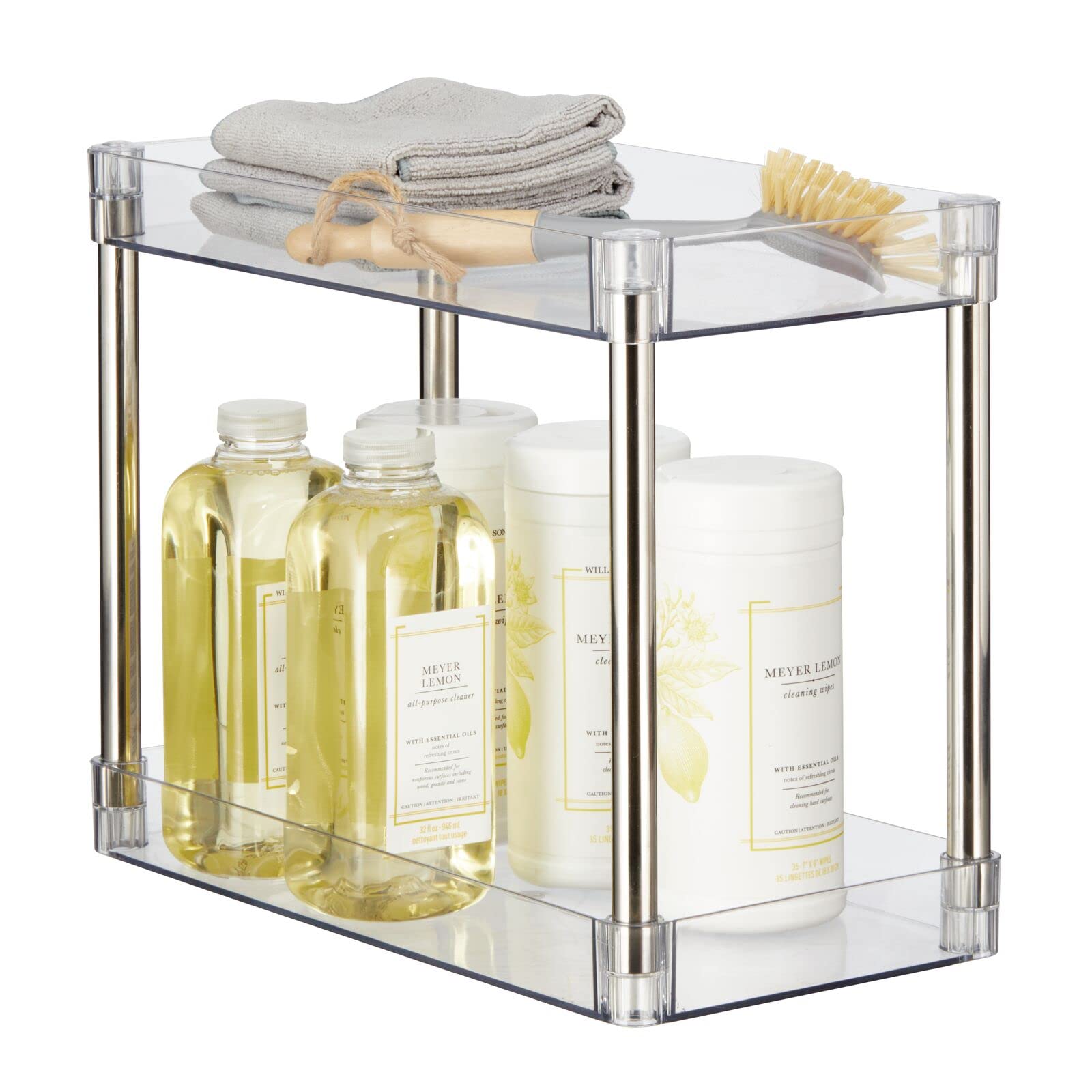 mDesign Slim 2-Tier Household Stackable Storage Shelf Organizer Tray ...