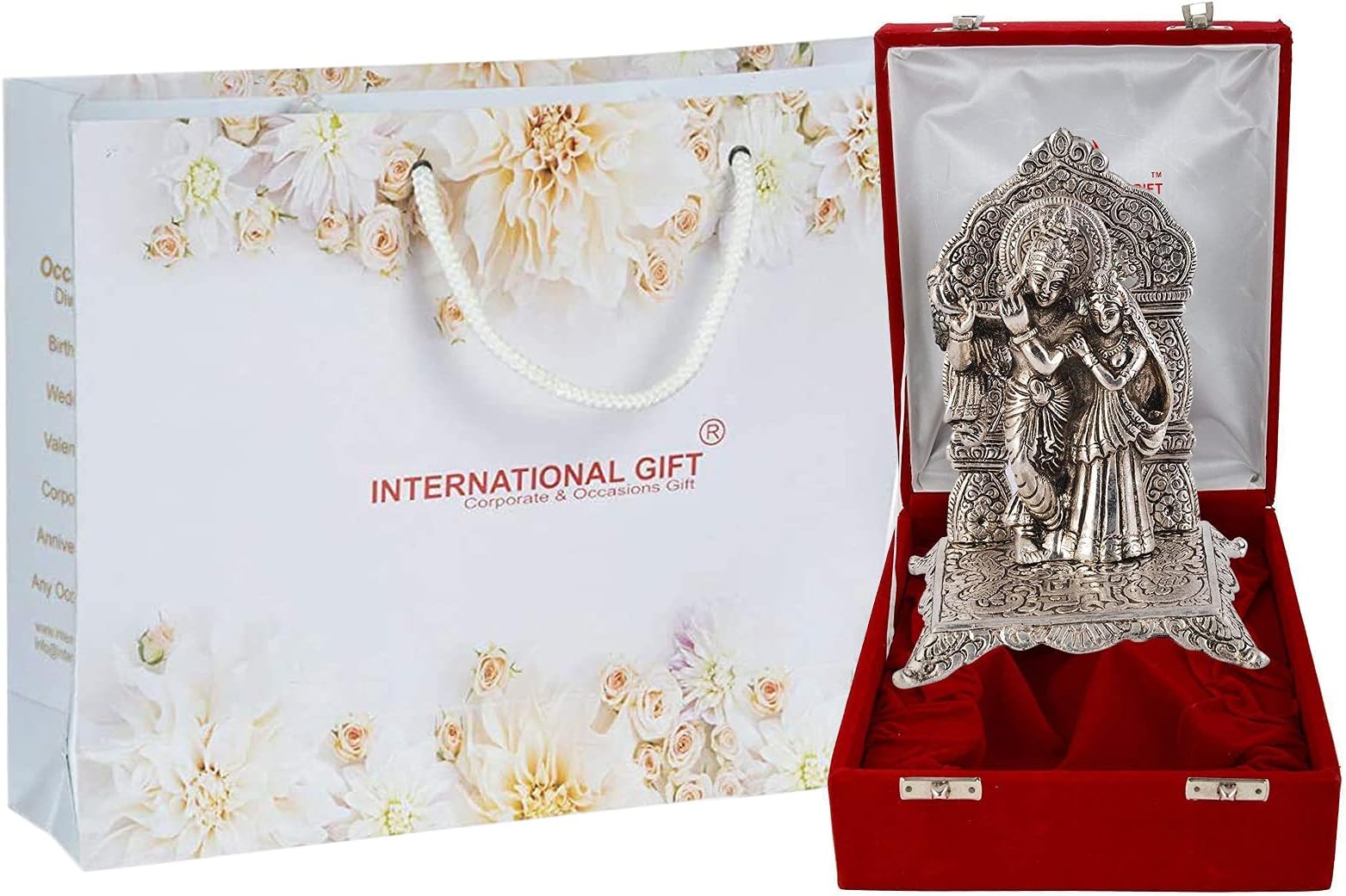 Amazon.com: International Gift Silver Radha Krishna Chowki God Idol ...