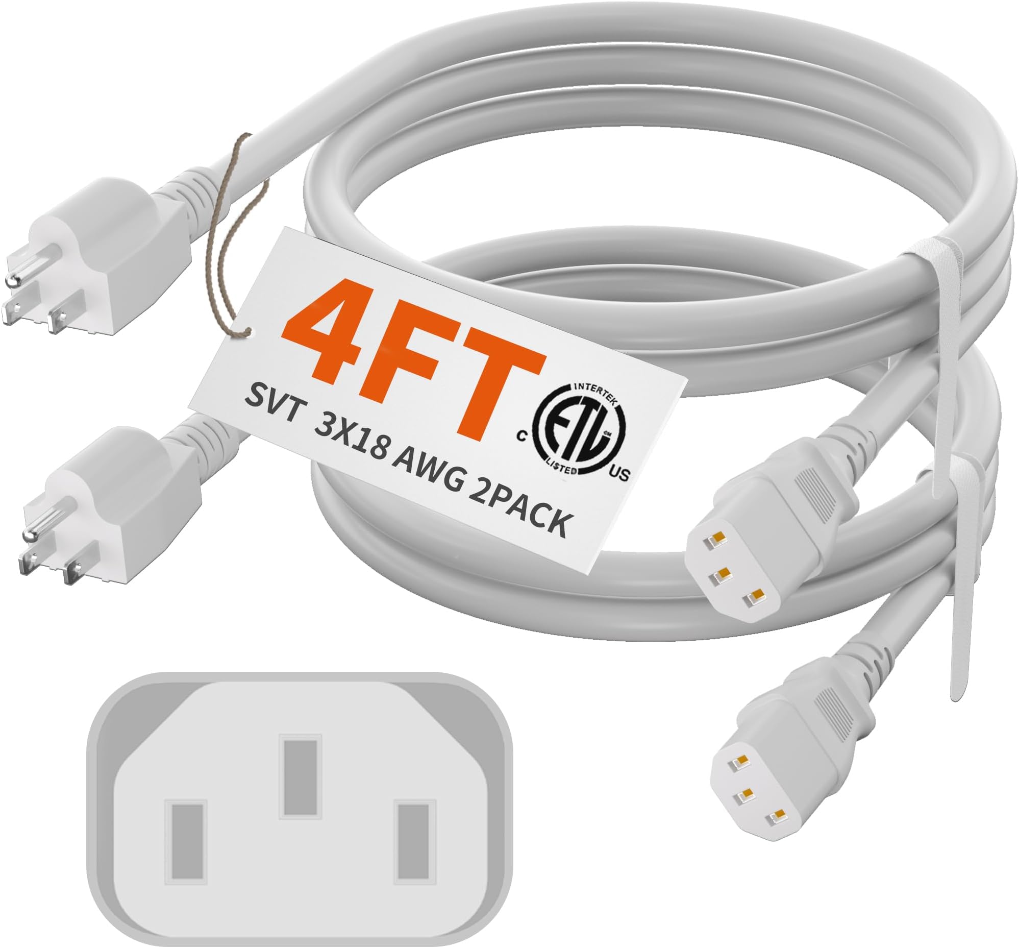 Amazon.com: HUANCHAIN 2 Pack 4 FT Power Cord 3 Prong, 18/3 PC Power ...