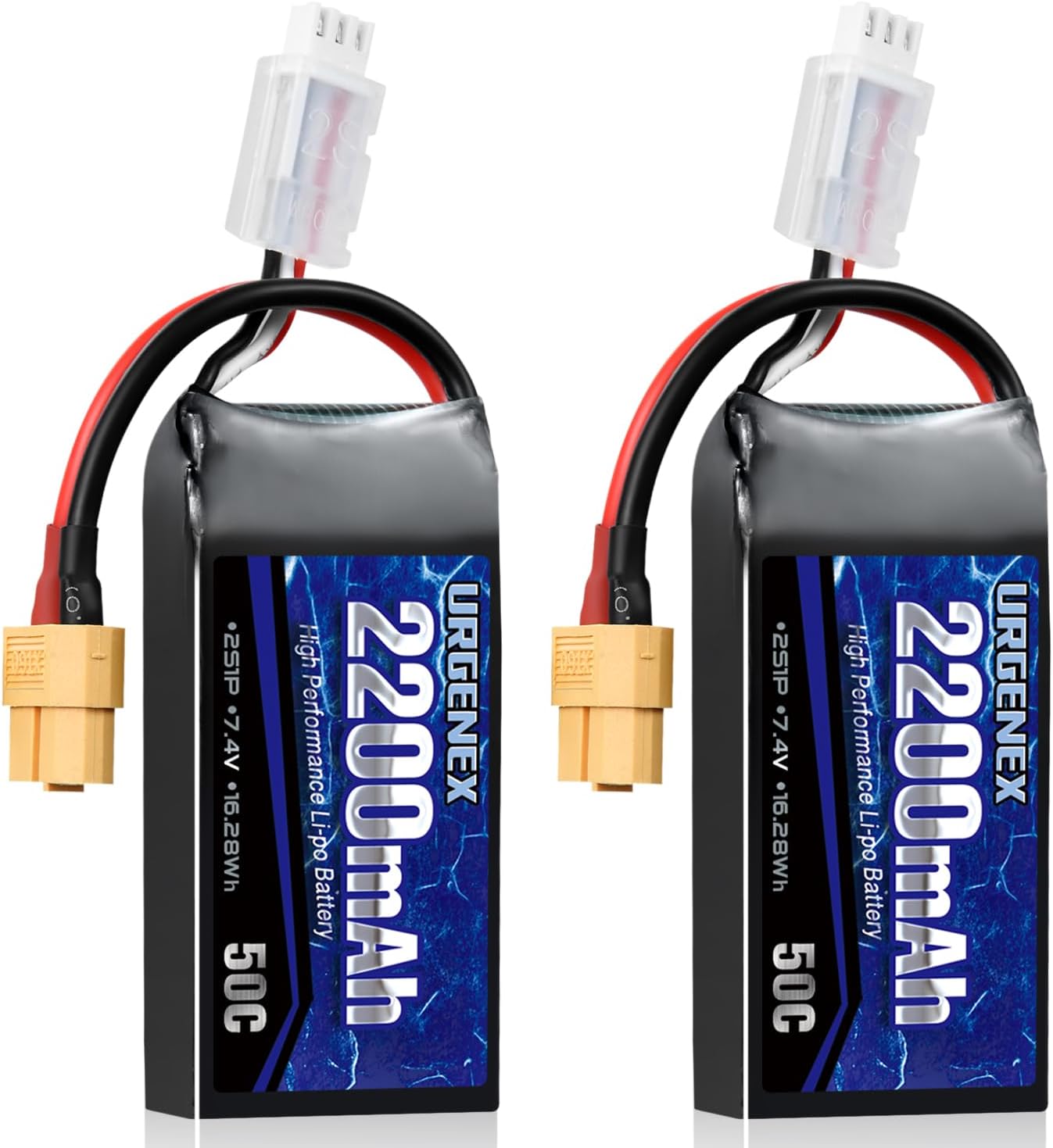 URGENEX 7.4V 2200mAh Lipo Battery 50C High Discharge Rate RC Batteries ...