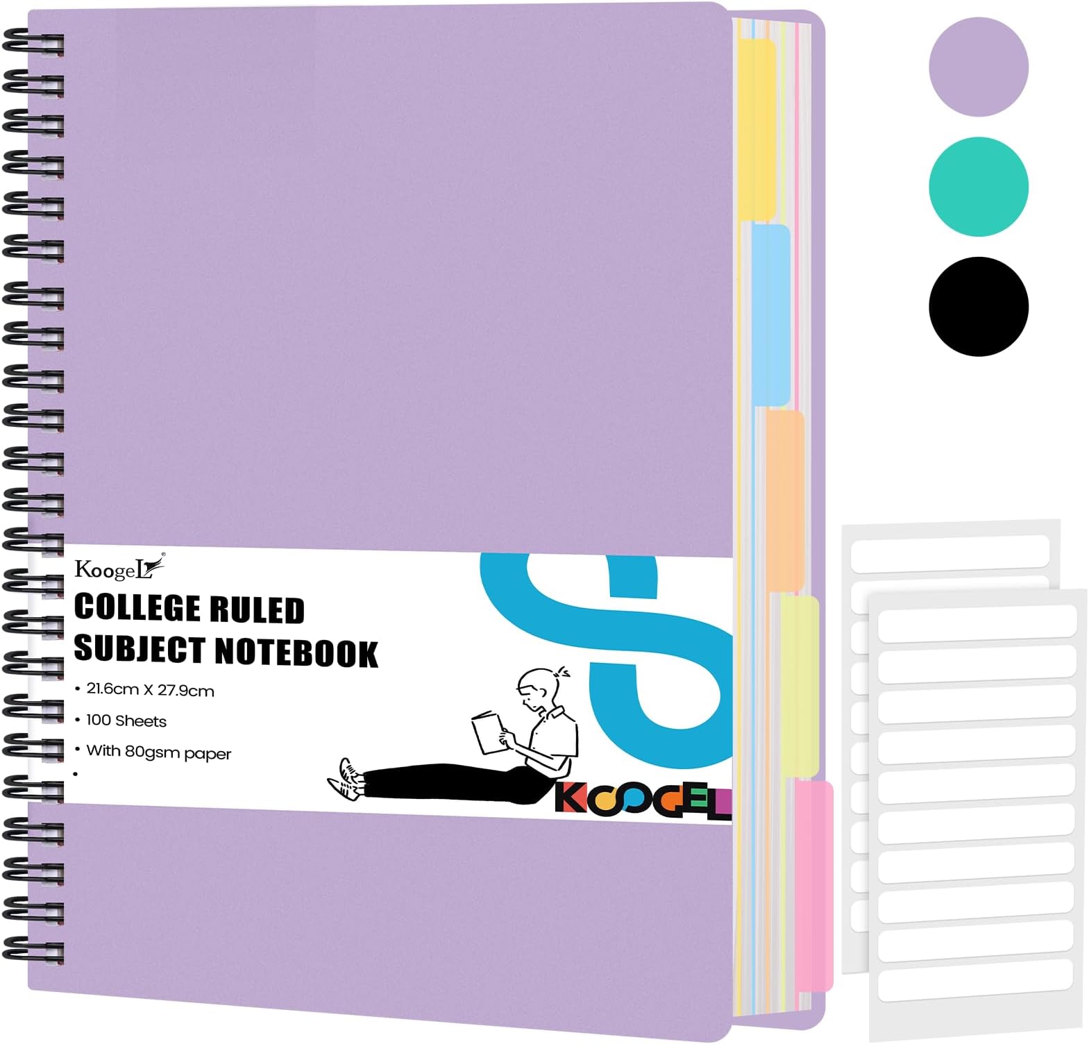 Koogel Hardcover Spiral Notebook with Tabs, A4 Journals with Deviders 5 ...