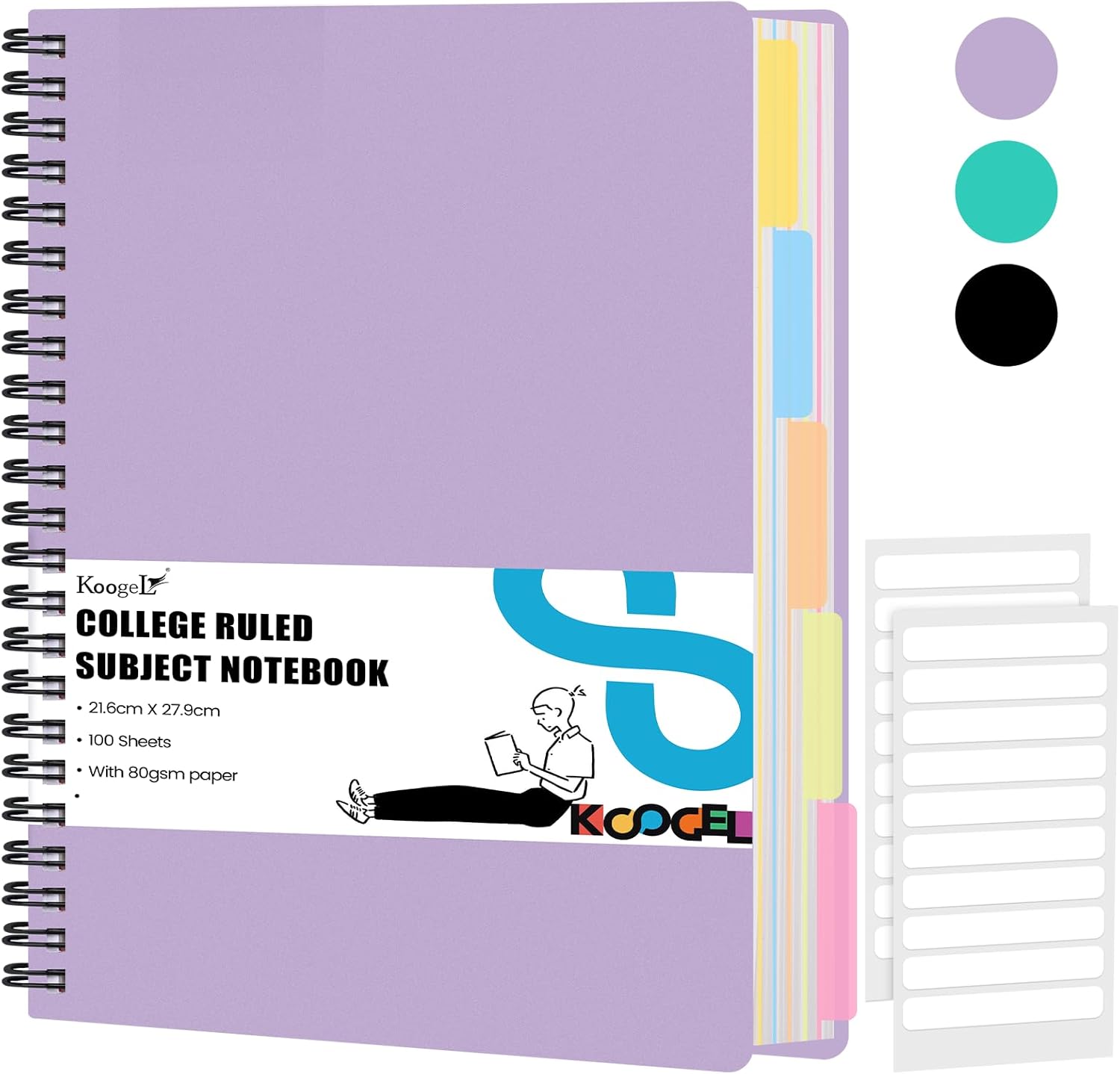 Koogel Hardcover Spiral Notebook with Tabs, A4 Journals with Deviders 5 ...