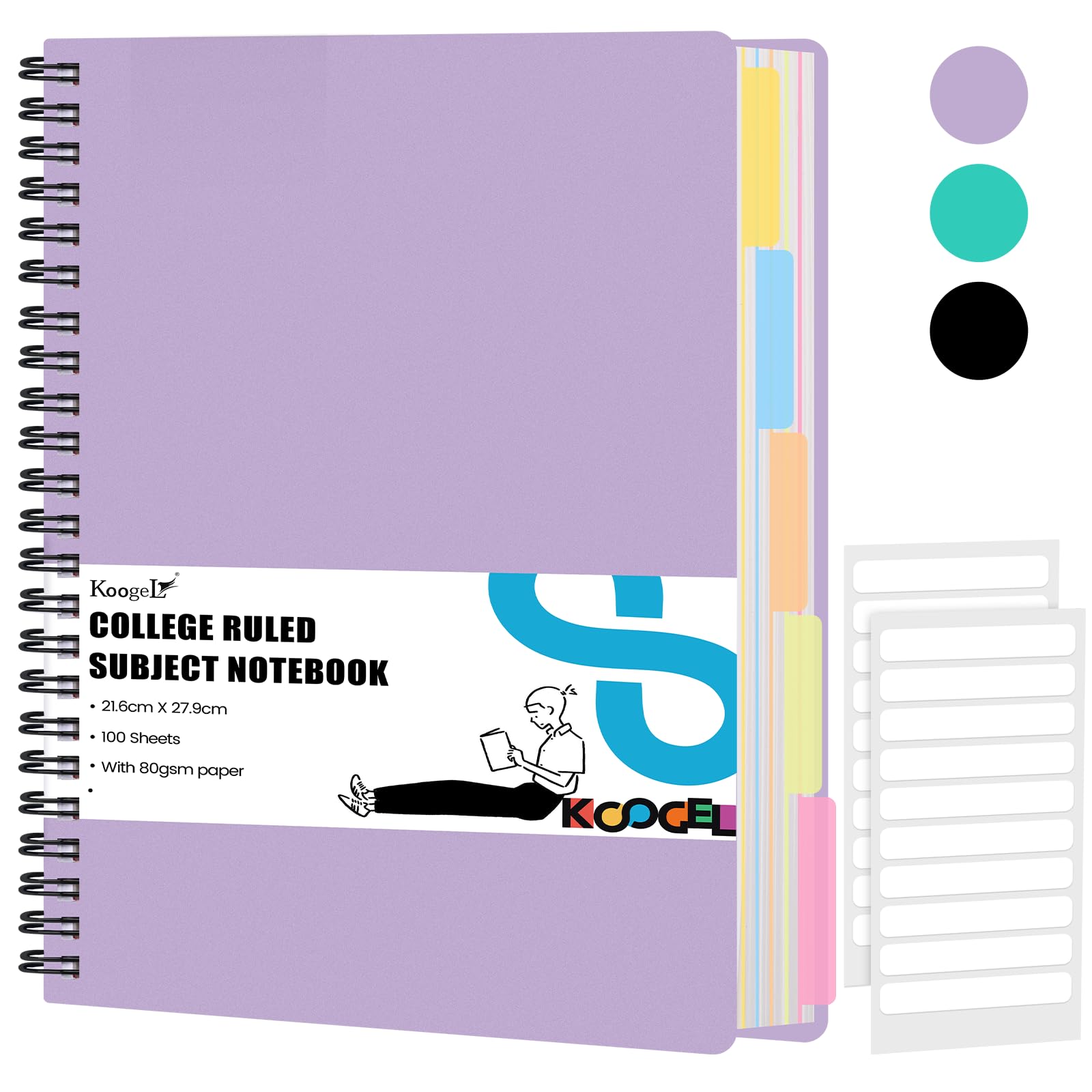 Koogel Hardcover Spiral Notebook with Tabs, A4 College Ruled Journals ...