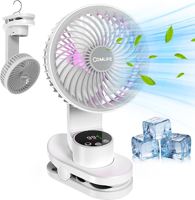 Amazon.com: 6Inch Clip On Table Fan with Light, Rechargeable Battery ...
